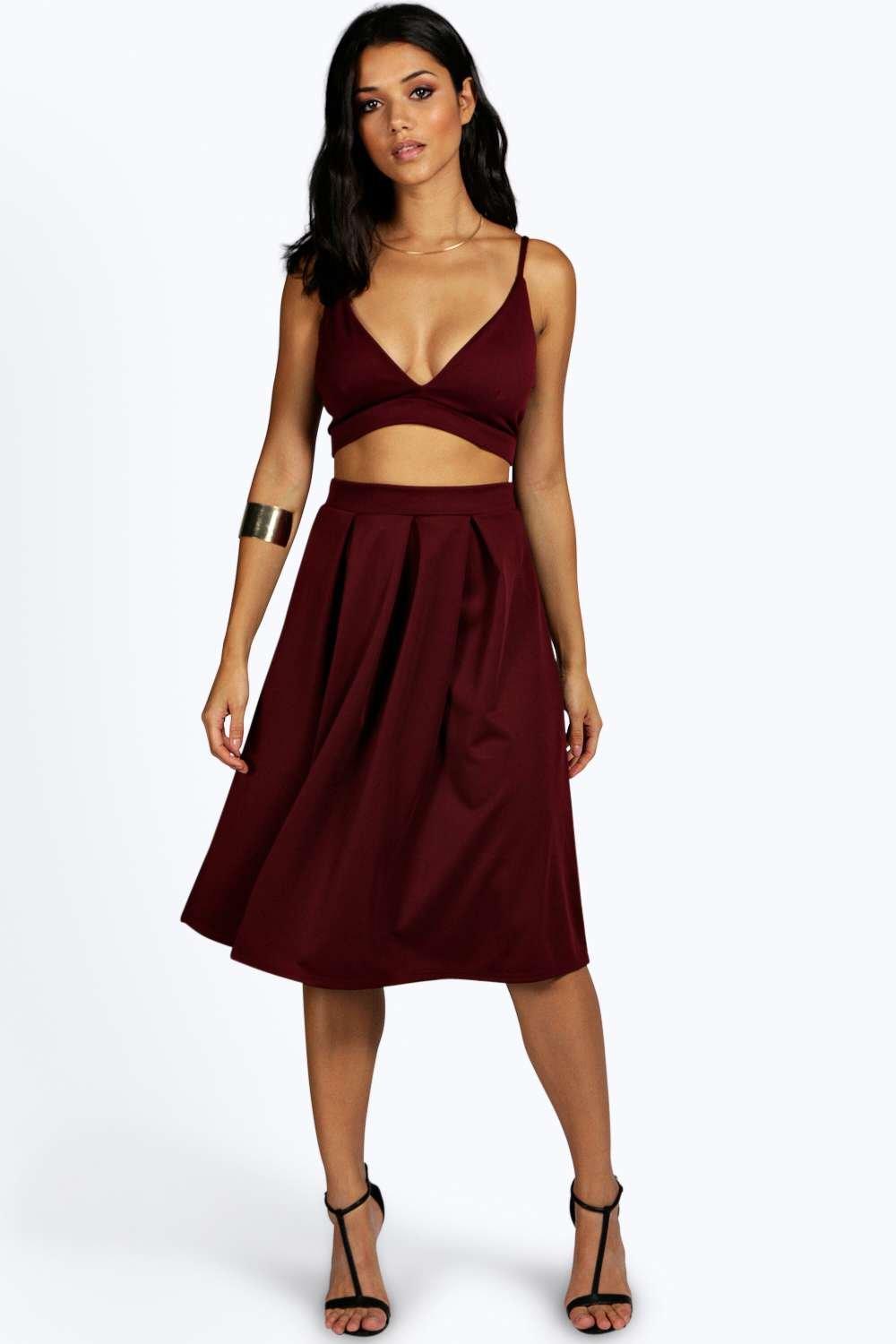 Boohoo Womens Adira Bralet Box Pleat Midi Co Ord Set Ebay