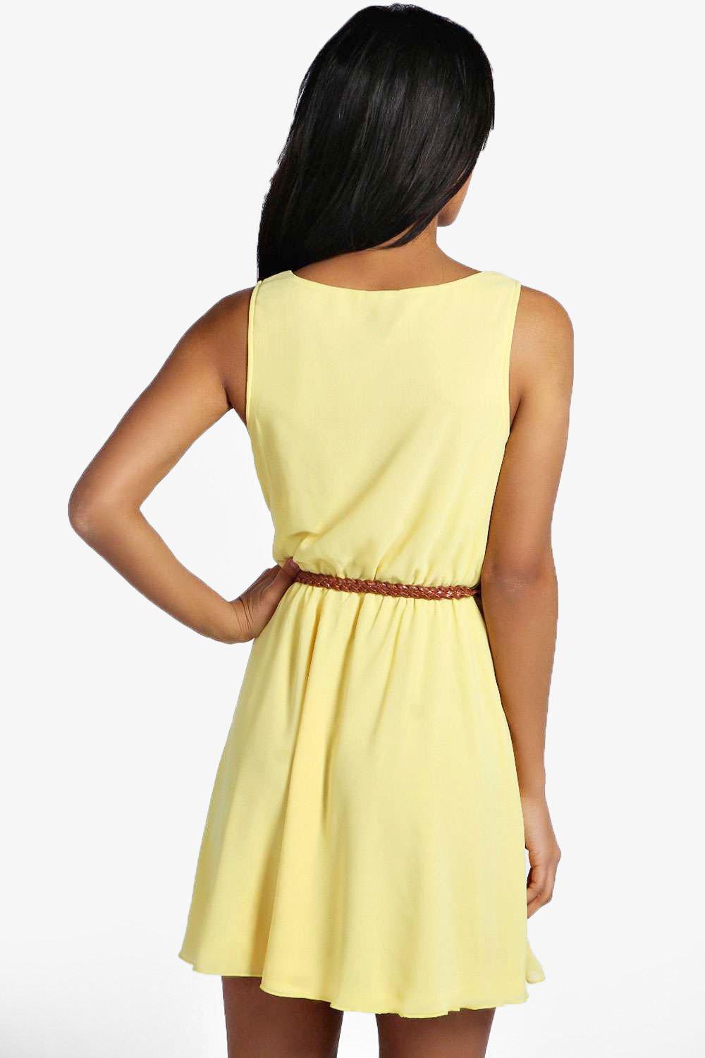 Frankie Sleeveless Chiffon Belted Skater Dress