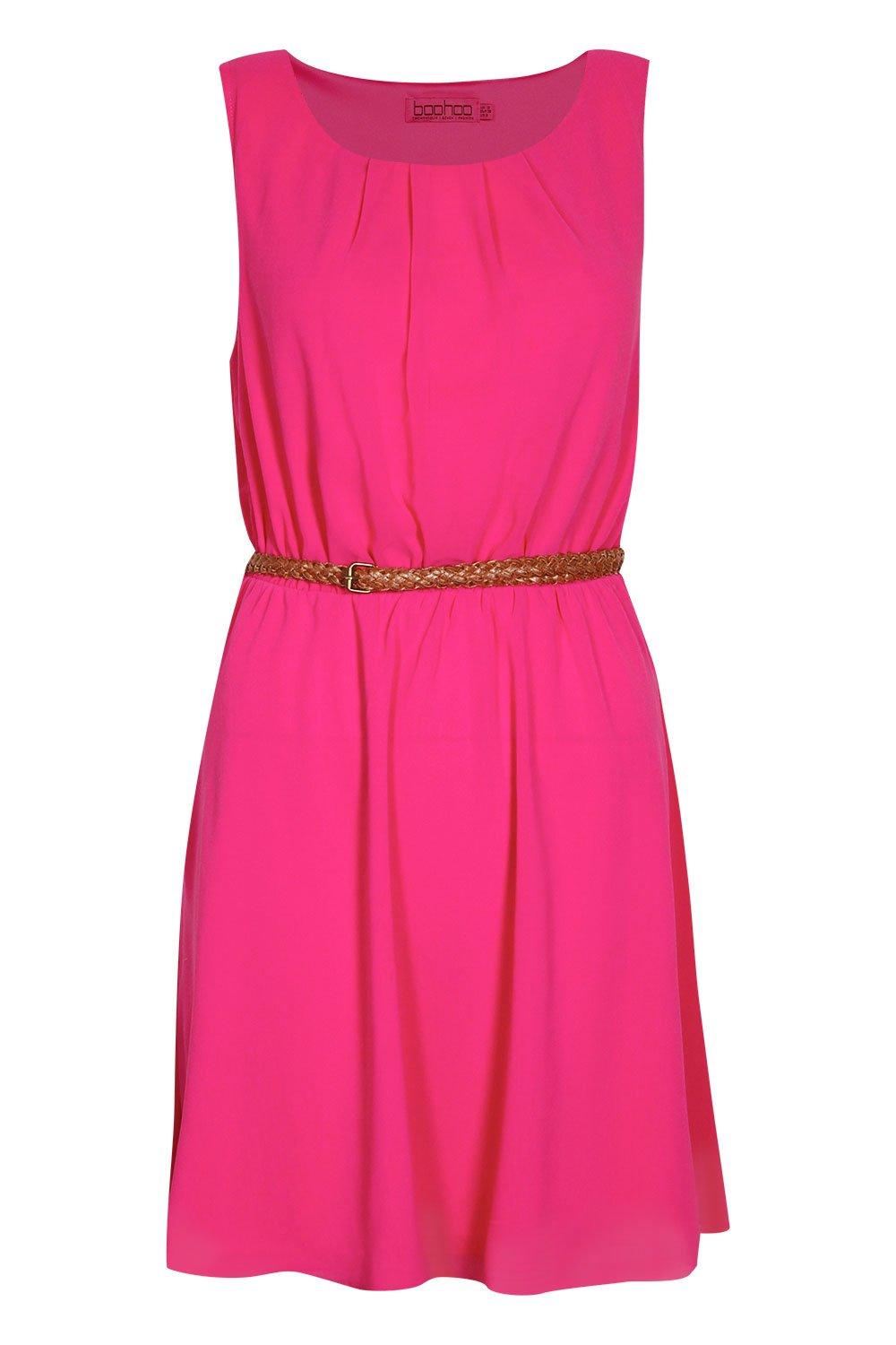 Frankie Sleeveless Chiffon Belted Skater Dress