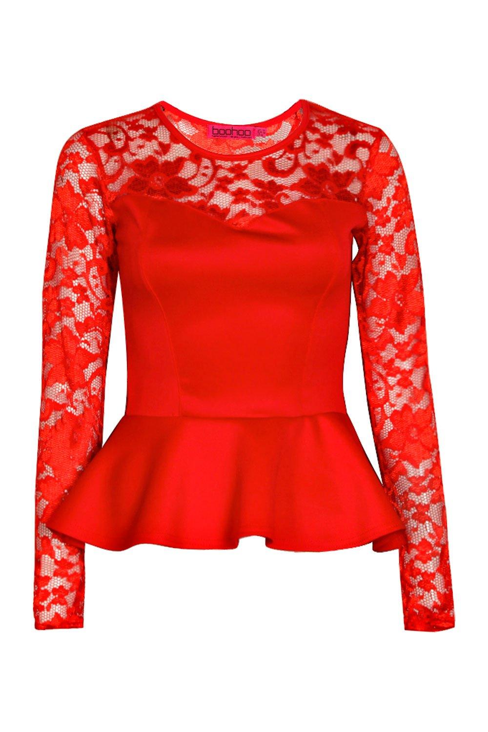 Boohoo Womens Ladies Alannah Lace Long Sleeve Peplum Top Ebay