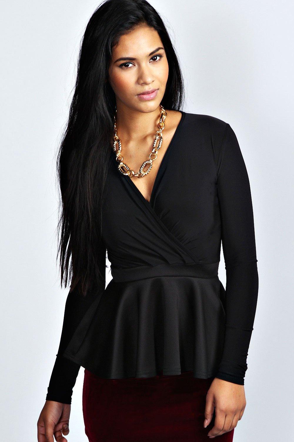 Laura Wrap Over Peplum Top Boohoo