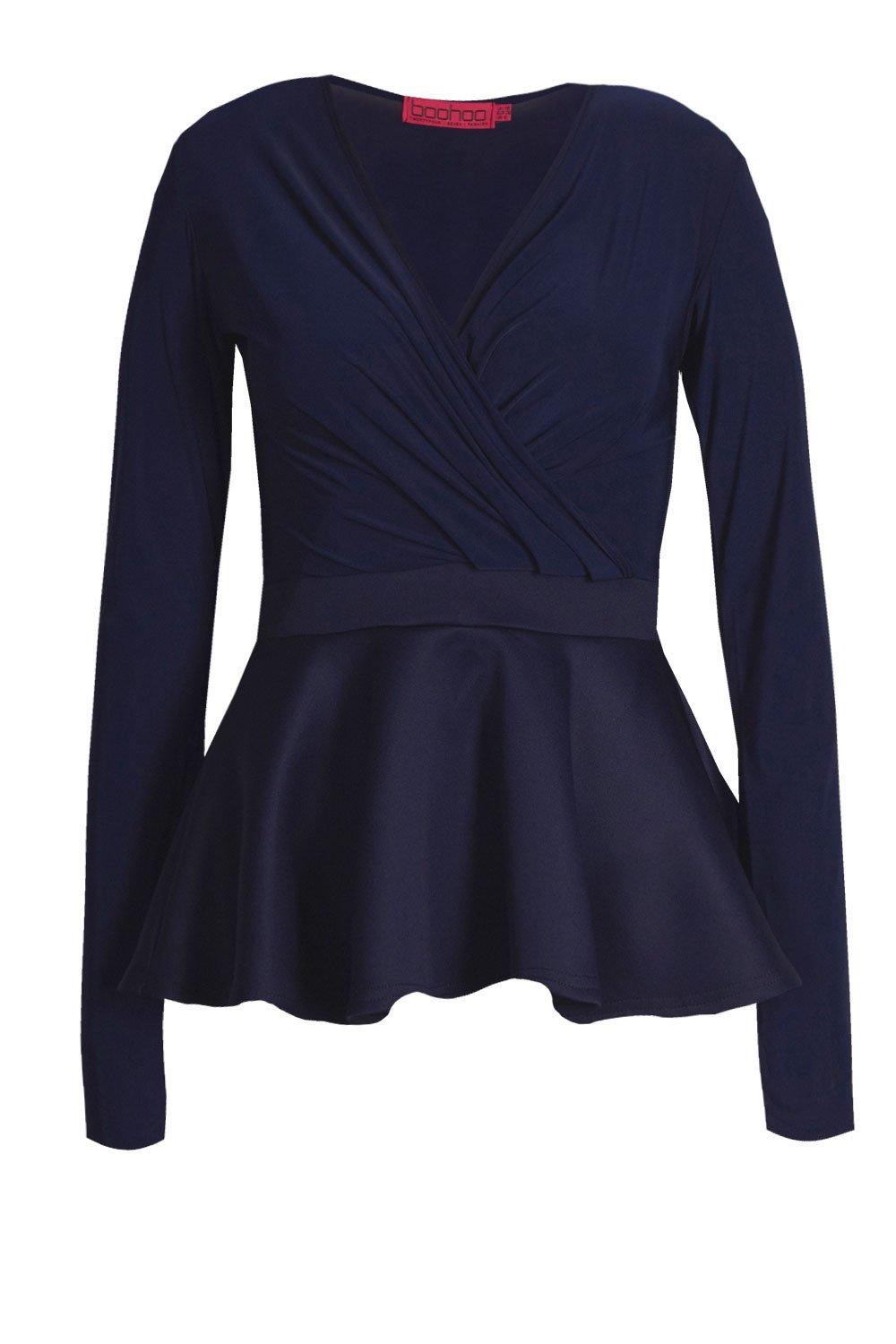 Boohoo Womens Ladies Laura Long Sleeve Wrap Over Peplum Top Ebay