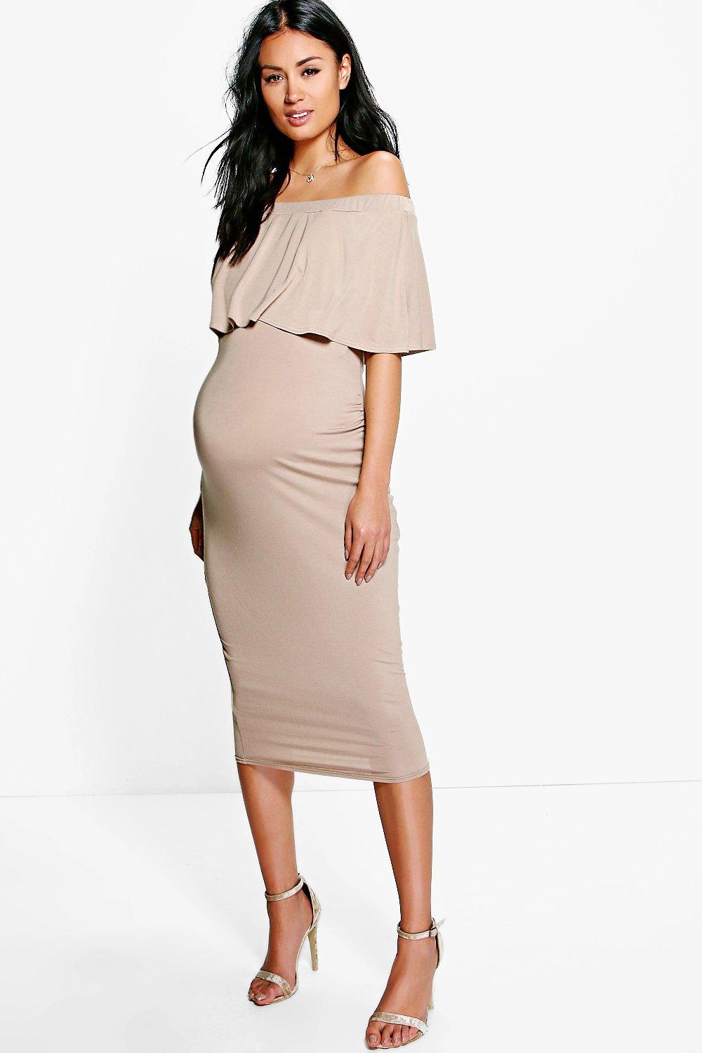 Boohoo Womens Maternity April Off The Shoulder Midi Dress Ebay