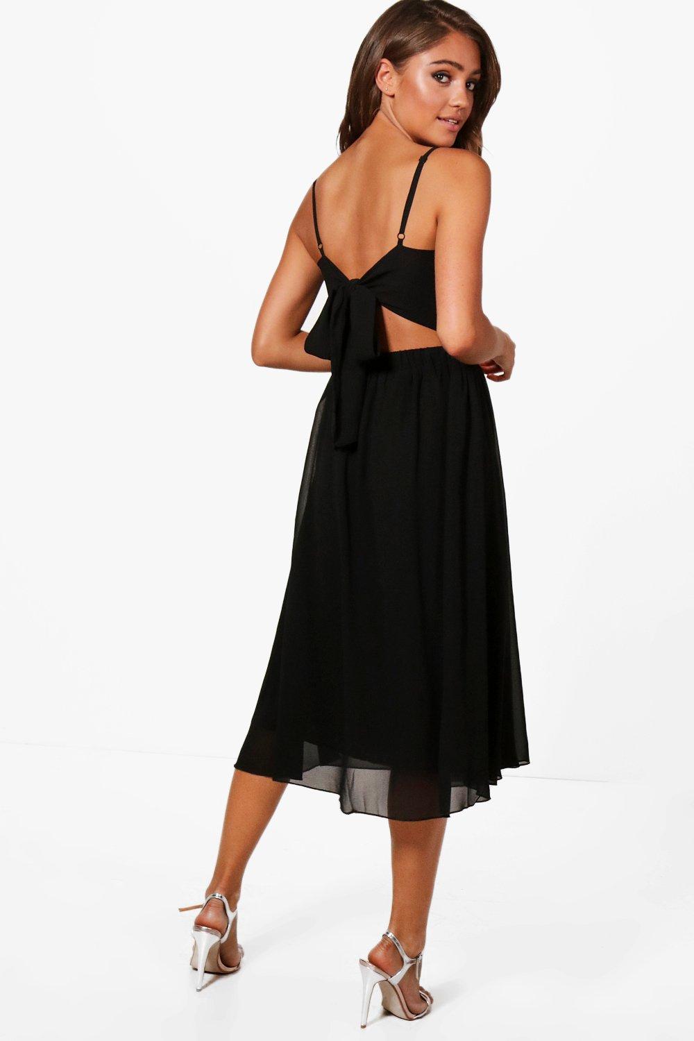 Cady Chiffon Tie Back Midi Skater Dress Boohoo