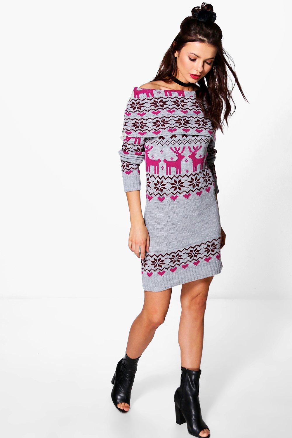 Boohoo Womens Isabelle Reindeer Fairisle Christmas Jumper Dress Ebay