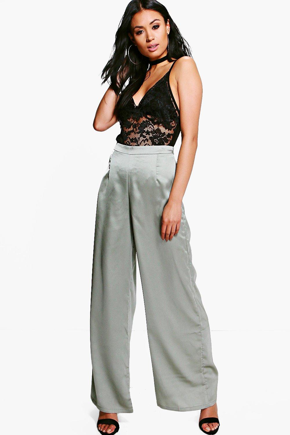 Boohoo Womens Sofie Satin Wide Leg Trousers Ebay