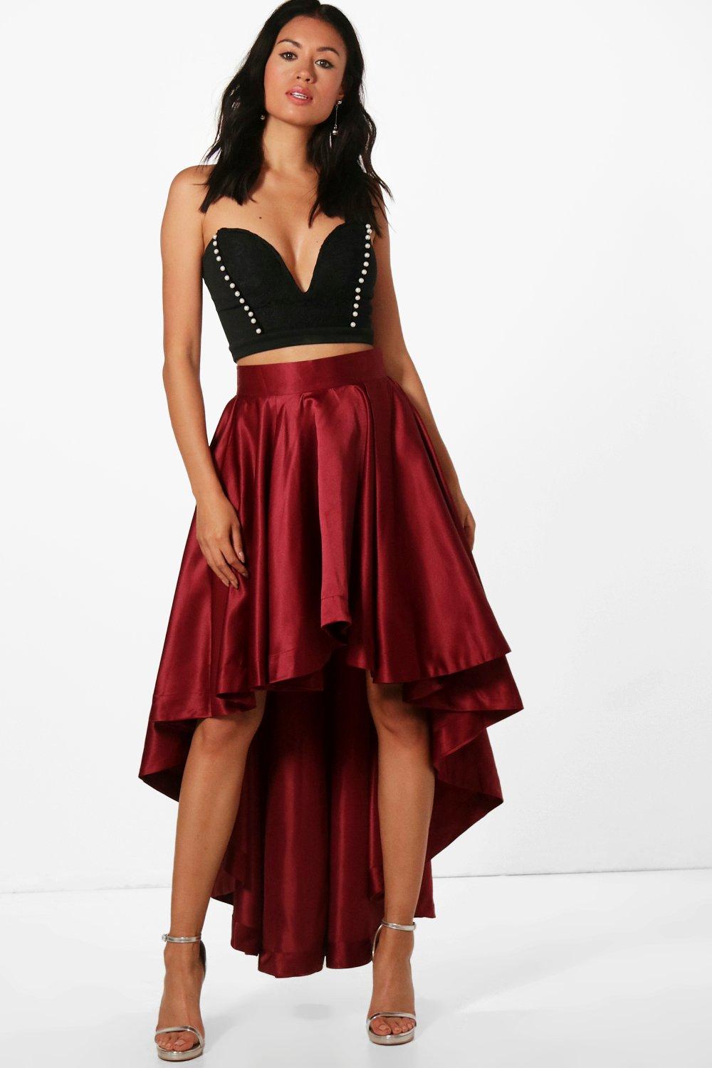 Boohoo Womens Annia Satin Dipped Hem Full Maxi Skirt Ebay