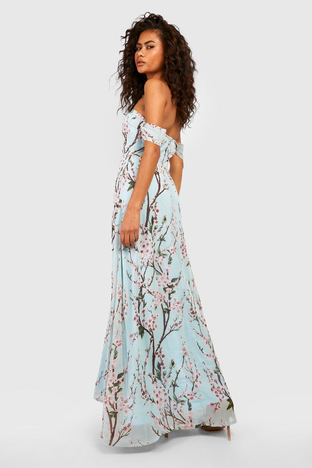 Boohoo Womens Jessica Floral Off The Shoulder Maxi Dress