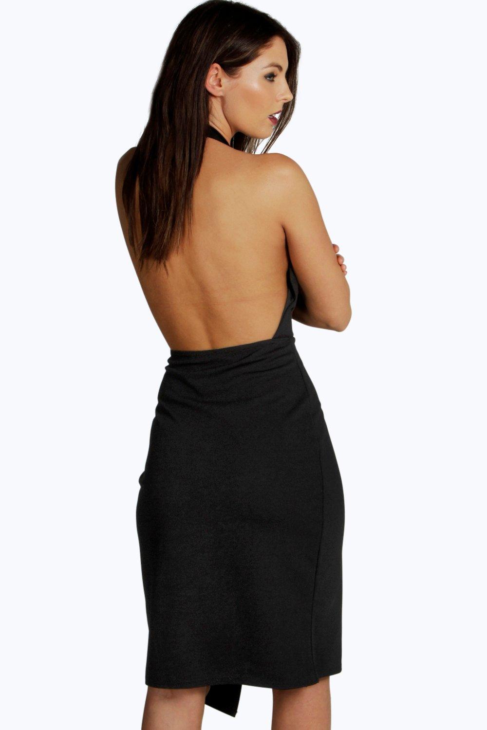 Boohoo Womens Lizzie Plunge Halter Neck Wrap Front Mini Dress Ebay