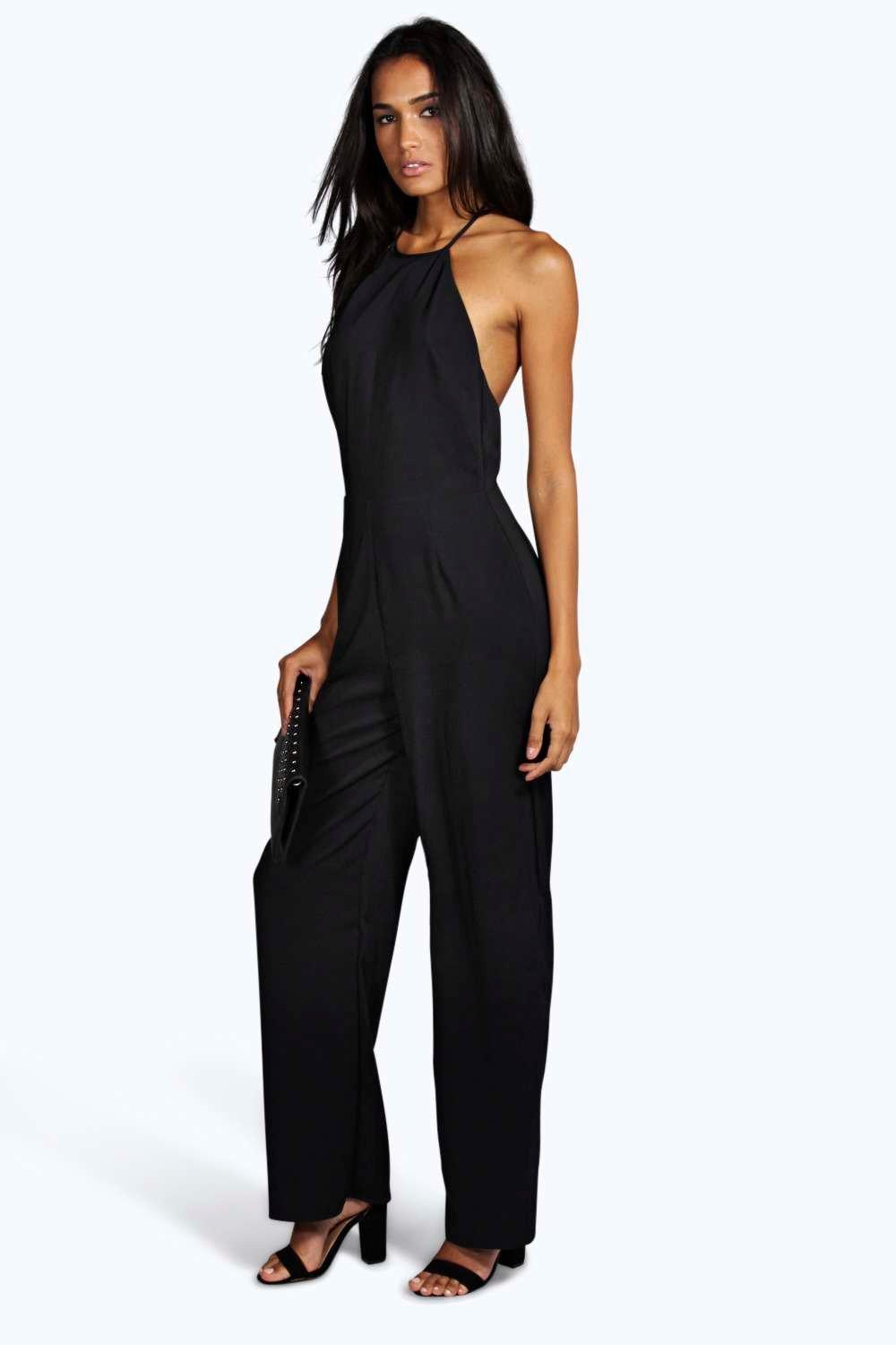 Boohoo Womens Tall Freya Halter Backless Wide Leg Jumpsuit Ebay