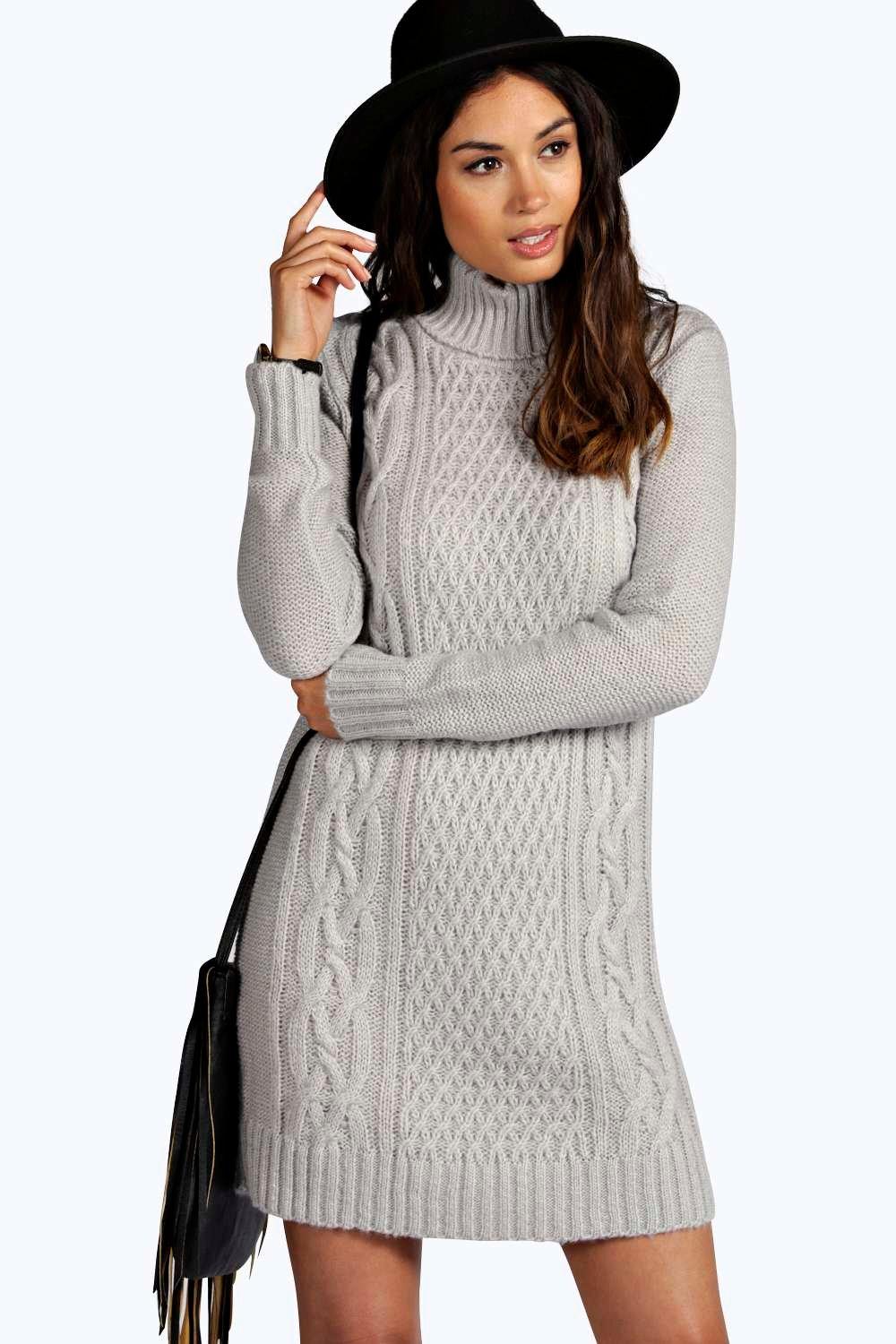 Boohoo Womens Diana Roll Neck Cable Knit Jumper Dress Ebay
