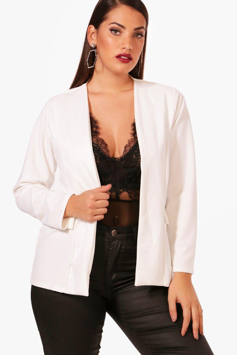 Plus Jennie Collarless Tailored Blazer Boohoo