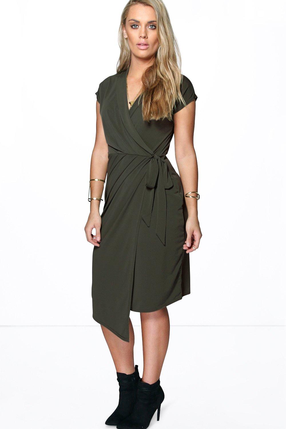 Boohoo Womens Plus Size Nicole Wrap Front Midi Dress Ebay
