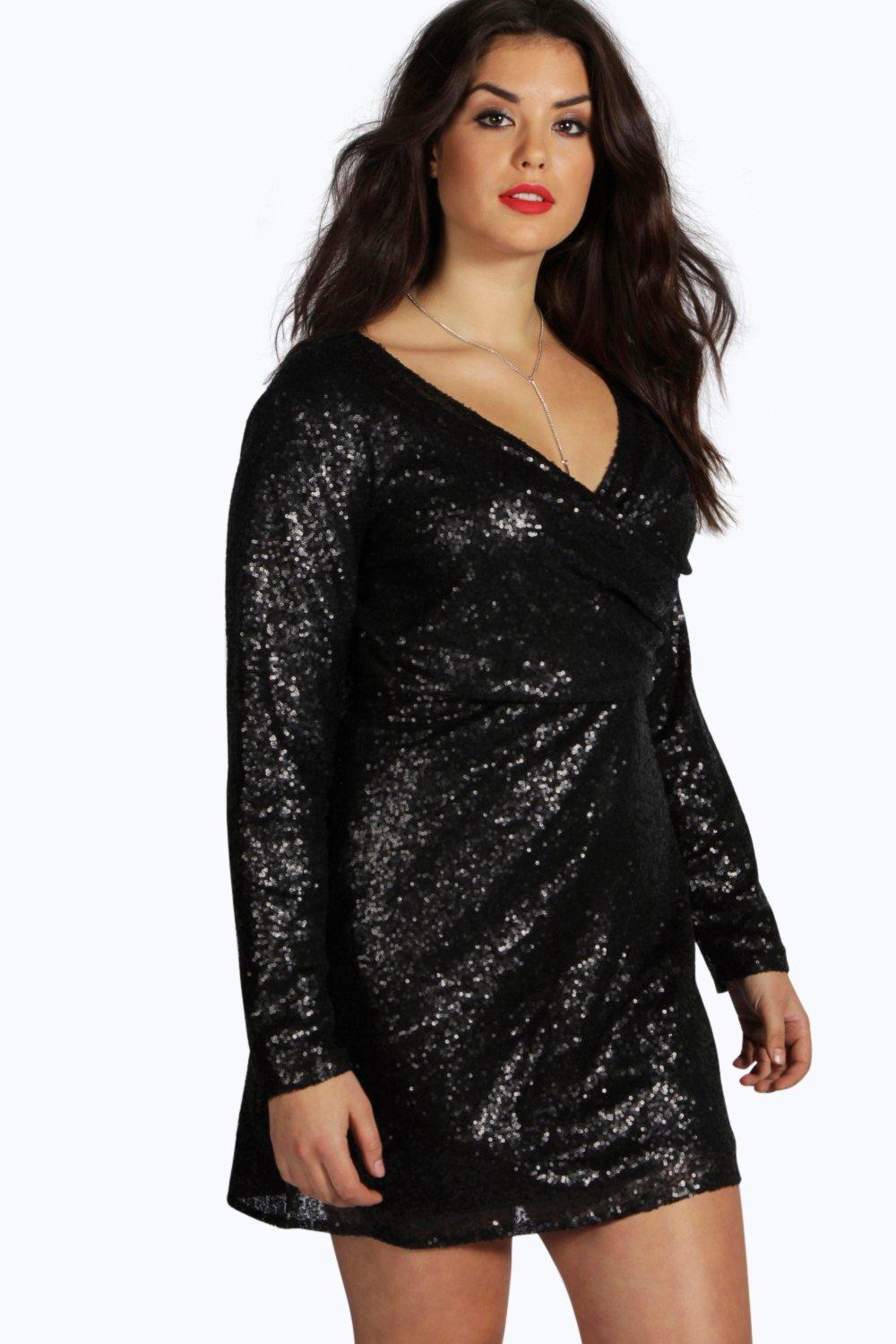 Plus Julia Sequin Wrap Front Dress Boohoo