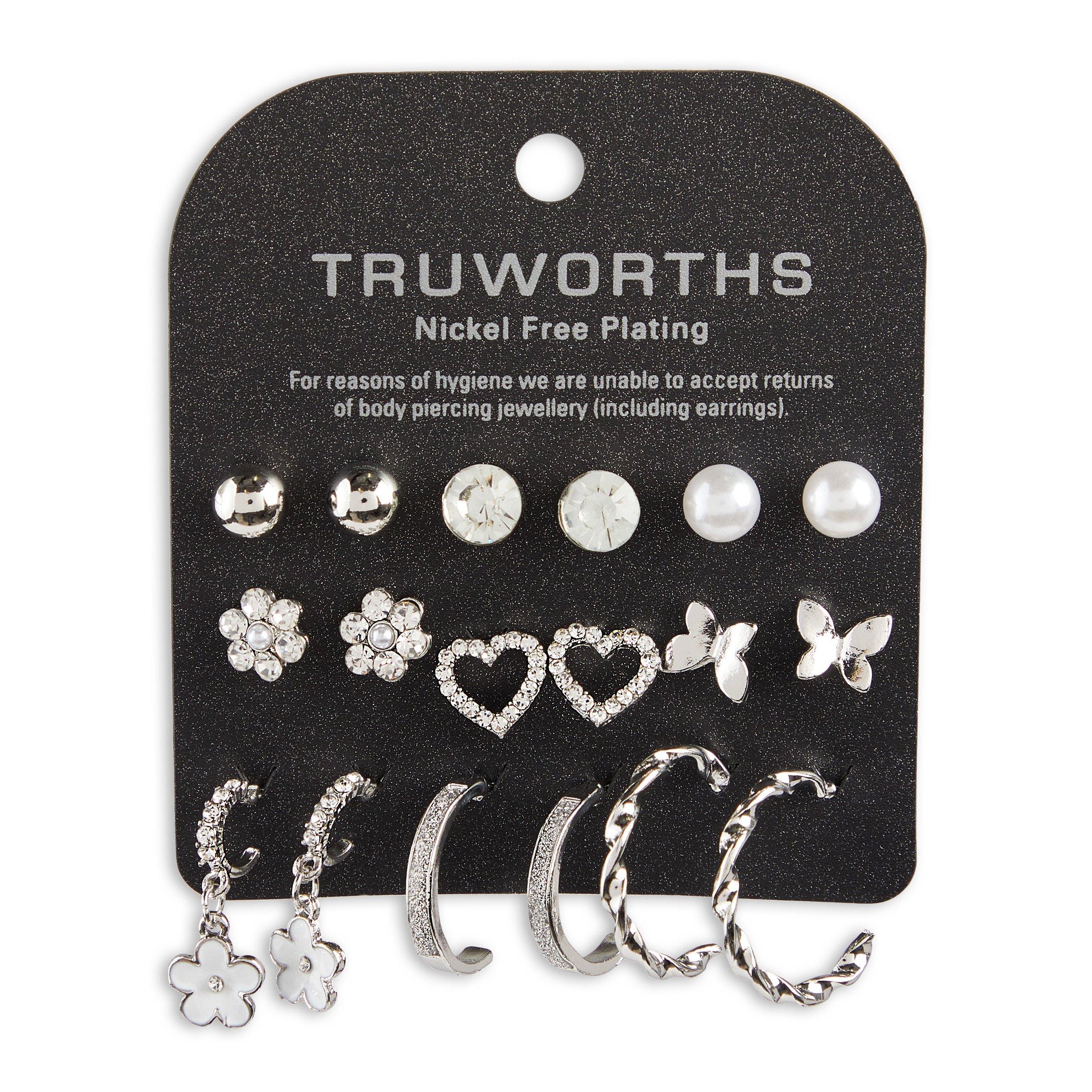9-pack Silver Earrings (3096201) | Truworths