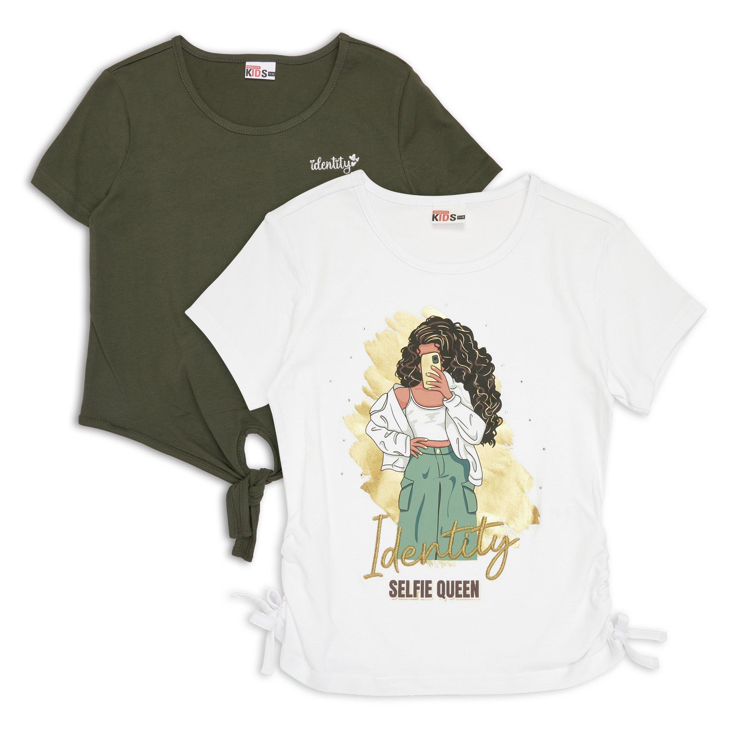 Girls 2 Pack Green And White T Shirts 3180609 Identity 0769