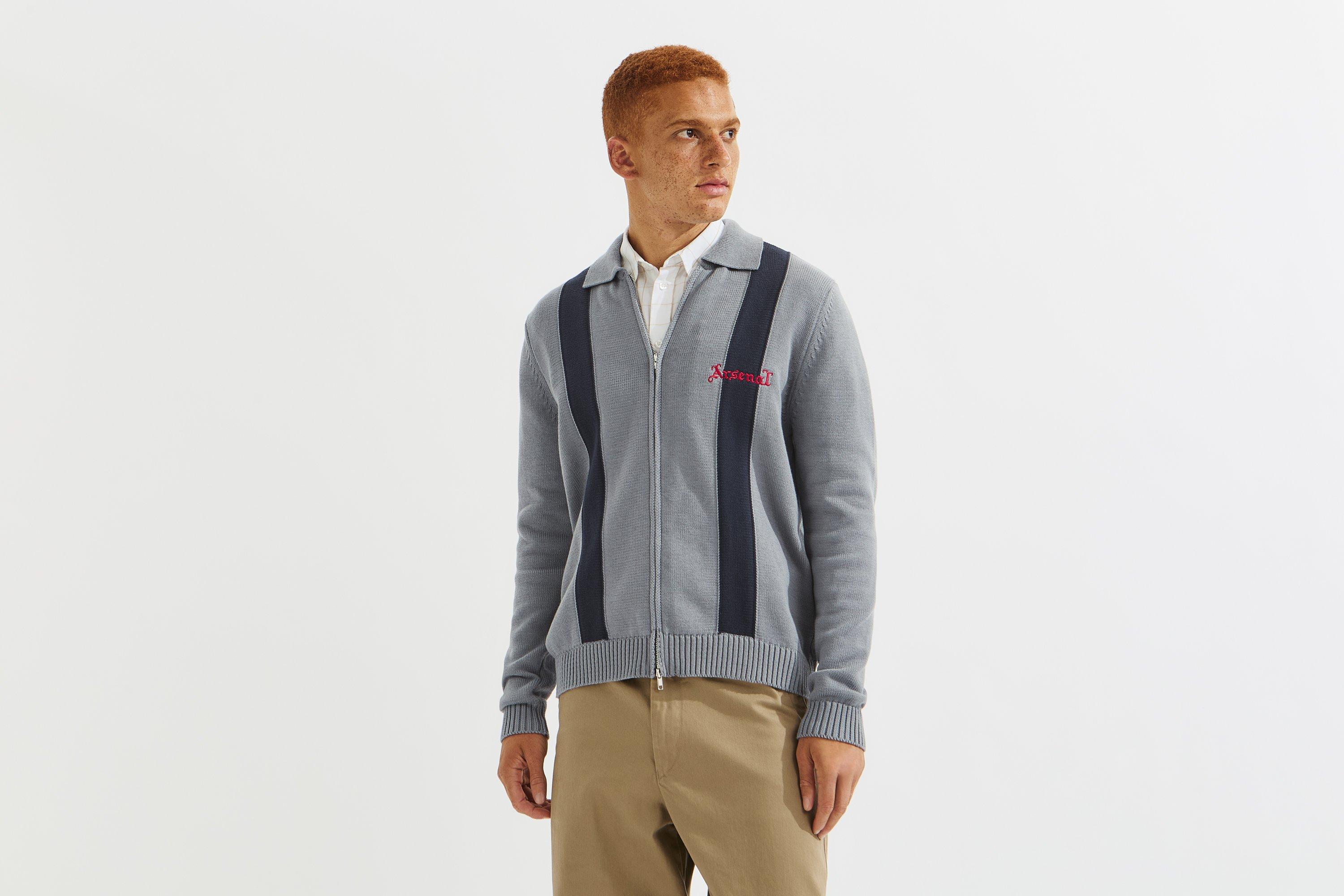 Arsenal Classics Grey Knitted Zip Polo | Official Online Store