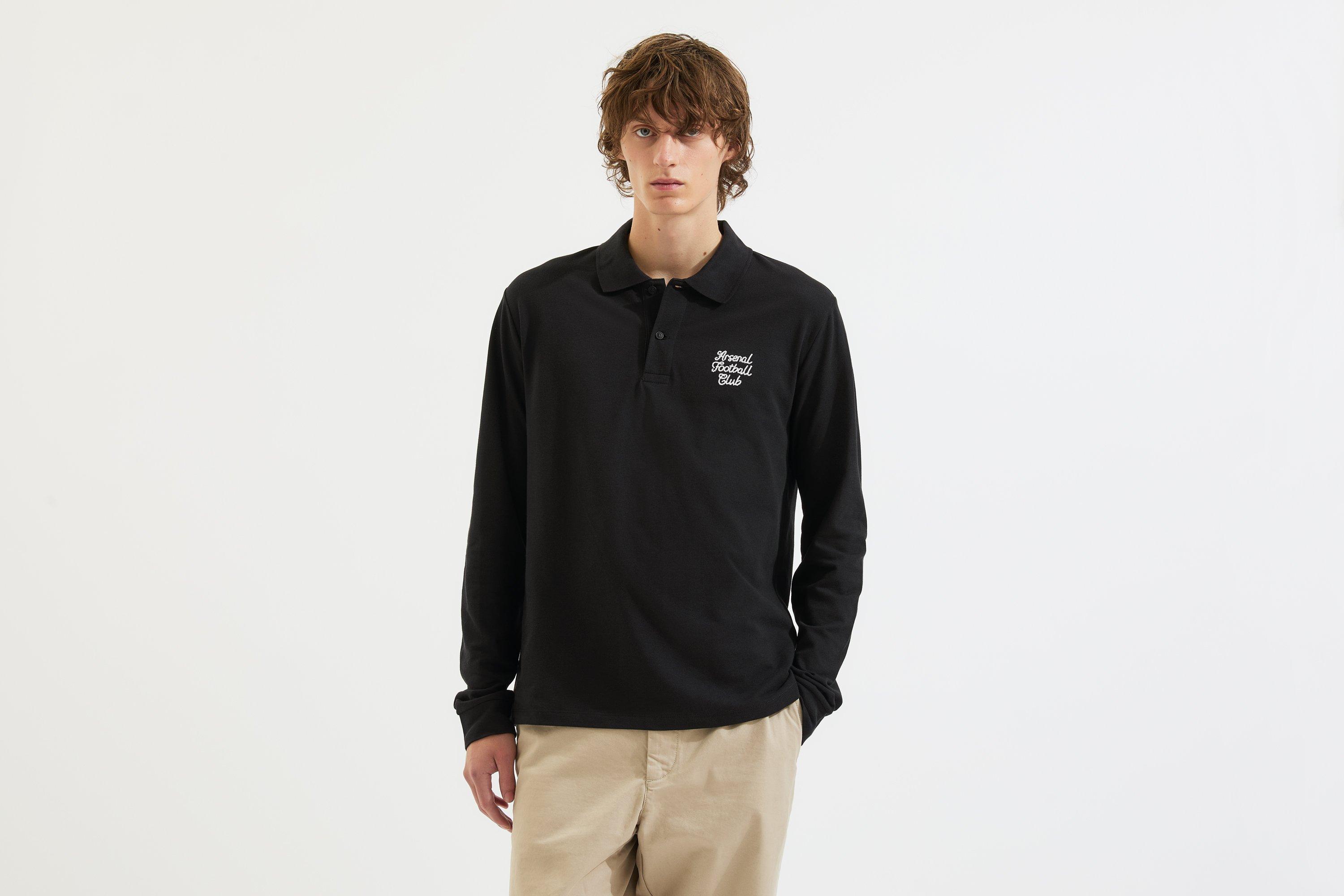 Arsenal Essentials Black Split Long Sleeved Polo | Official Online Store