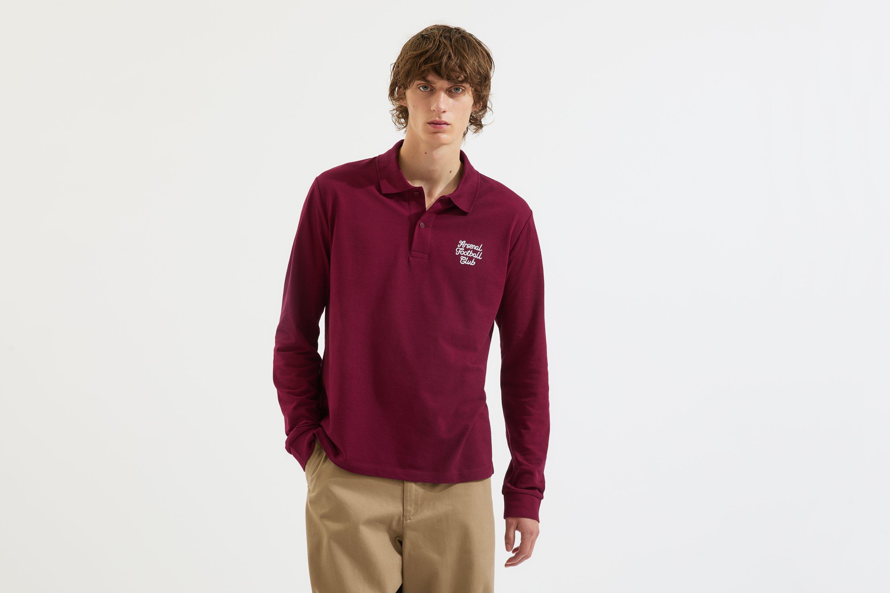 Arsenal Essentials Burgundy Split Long Sleeved Polo Shirt | Official ...