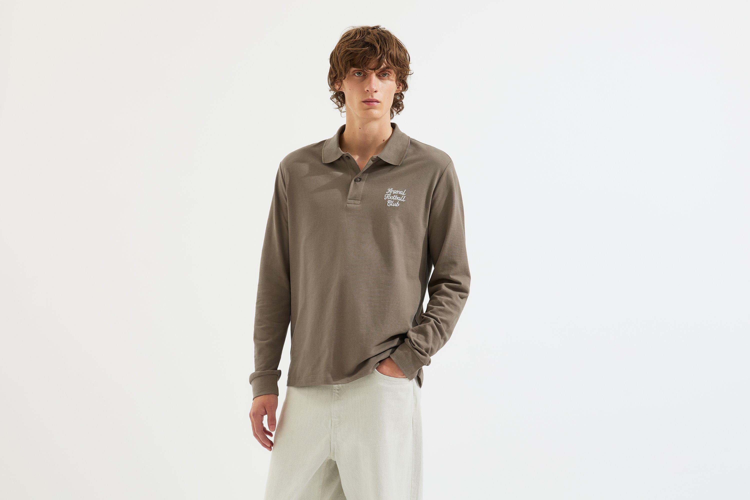 Arsenal Essentials Brown Split Long Sleeved Polo | Official Online Store