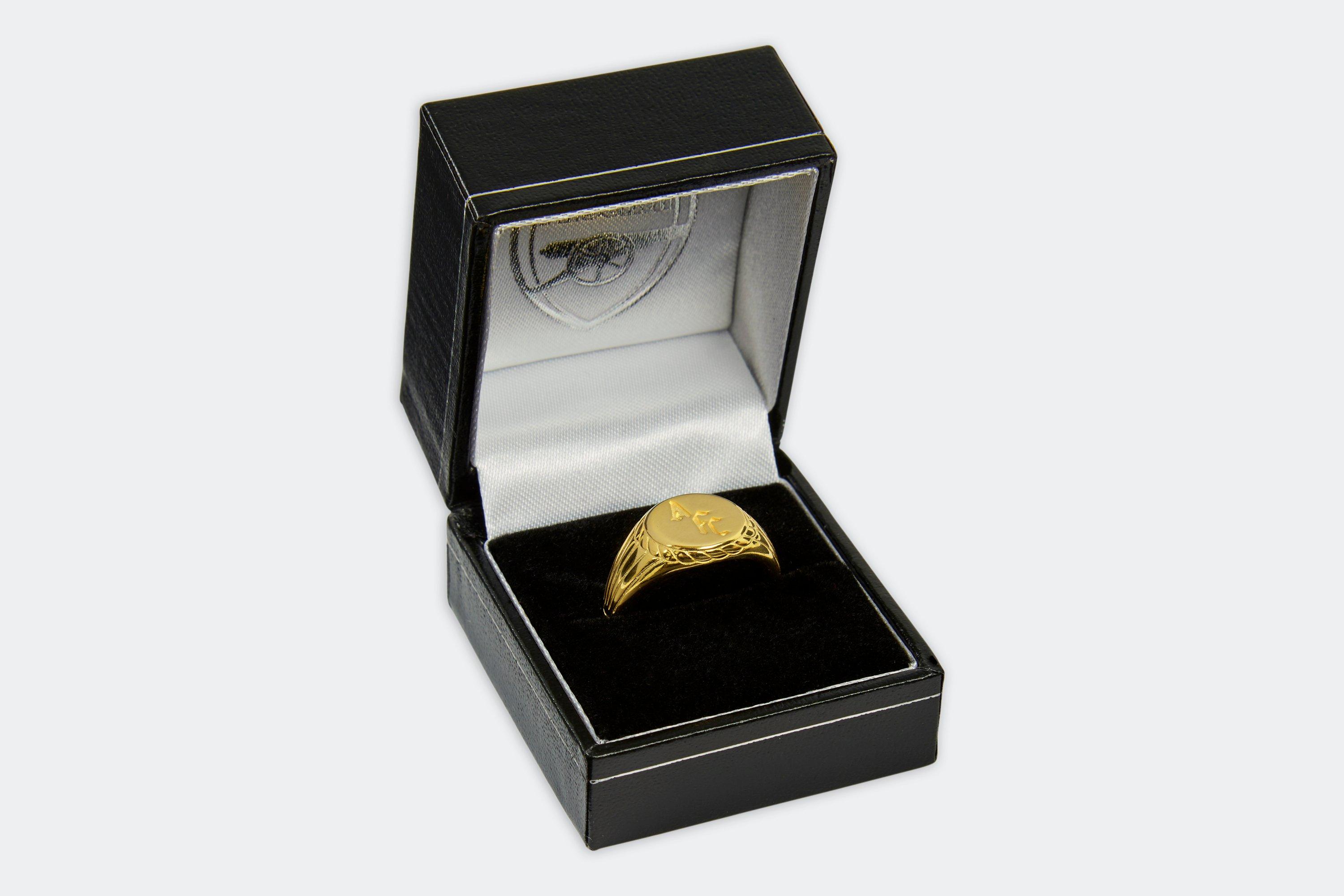 Arsenal Gold plated Gothic Text Signet Ring | Official Online Store