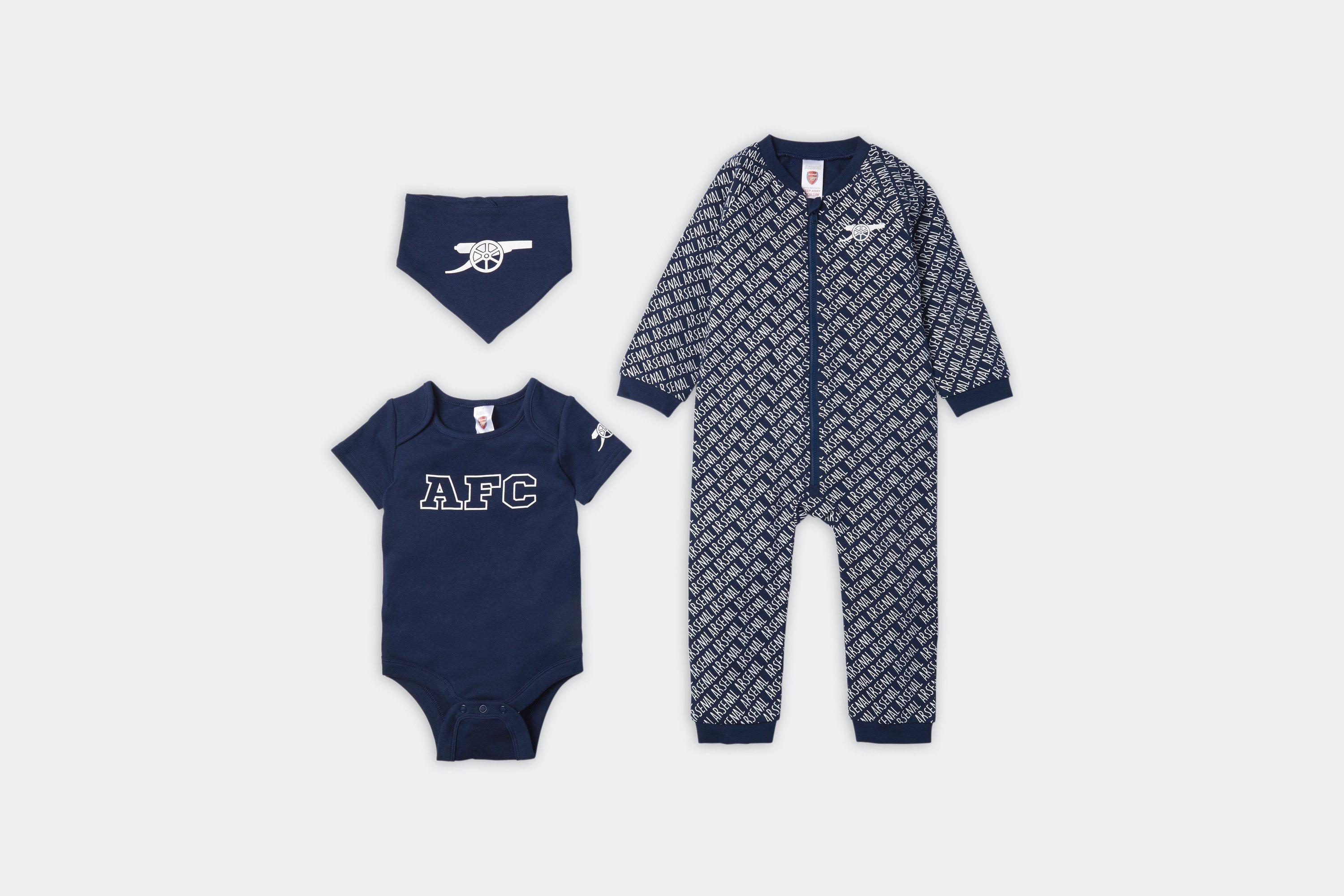 Arsenal Baby Printed Zip Sleepsuit, Bodysuit and Bib Set | Official ...