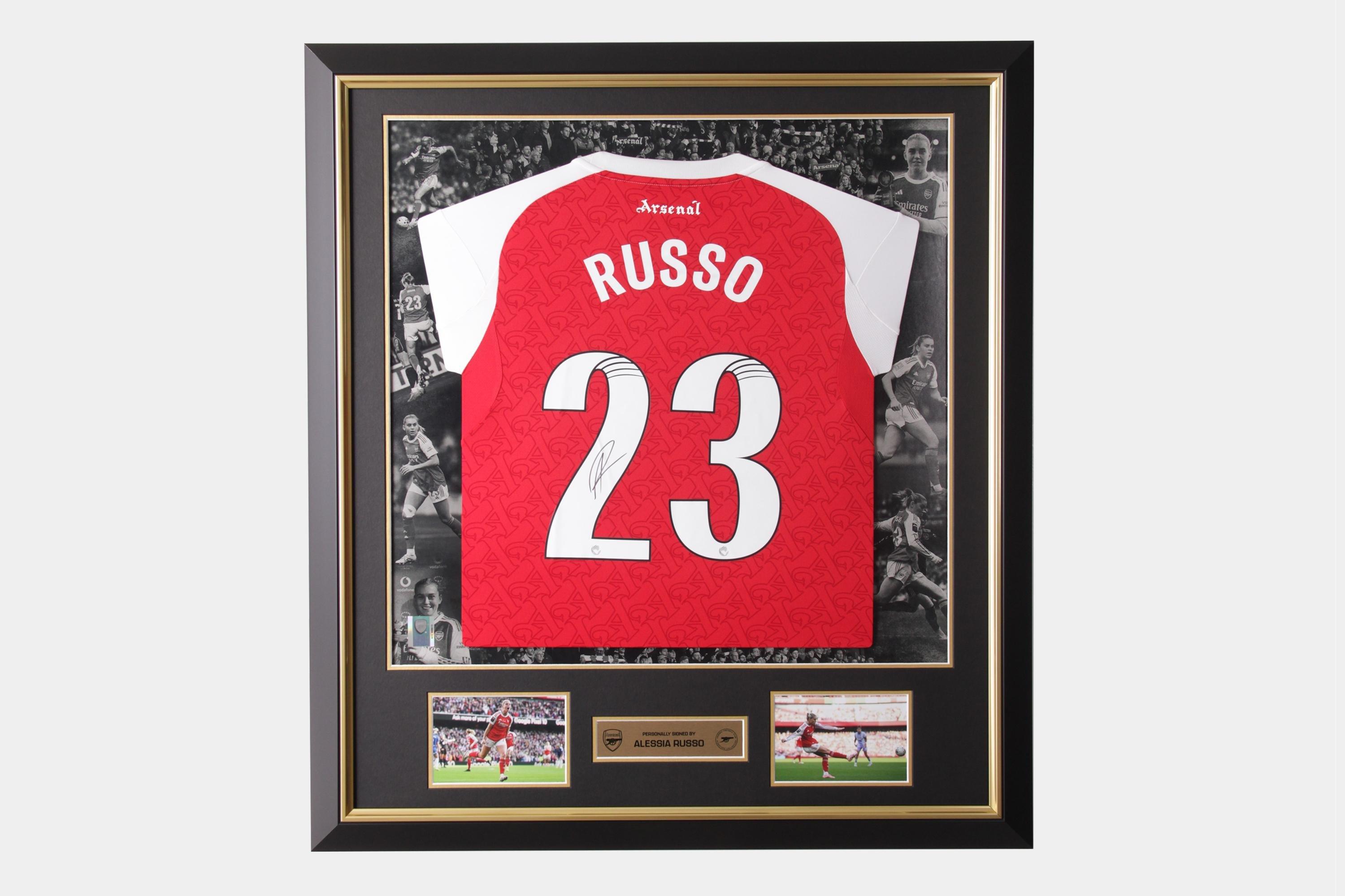 Arsenal 25/26 Russo Framed Signed Home Shirt | Official Online Store