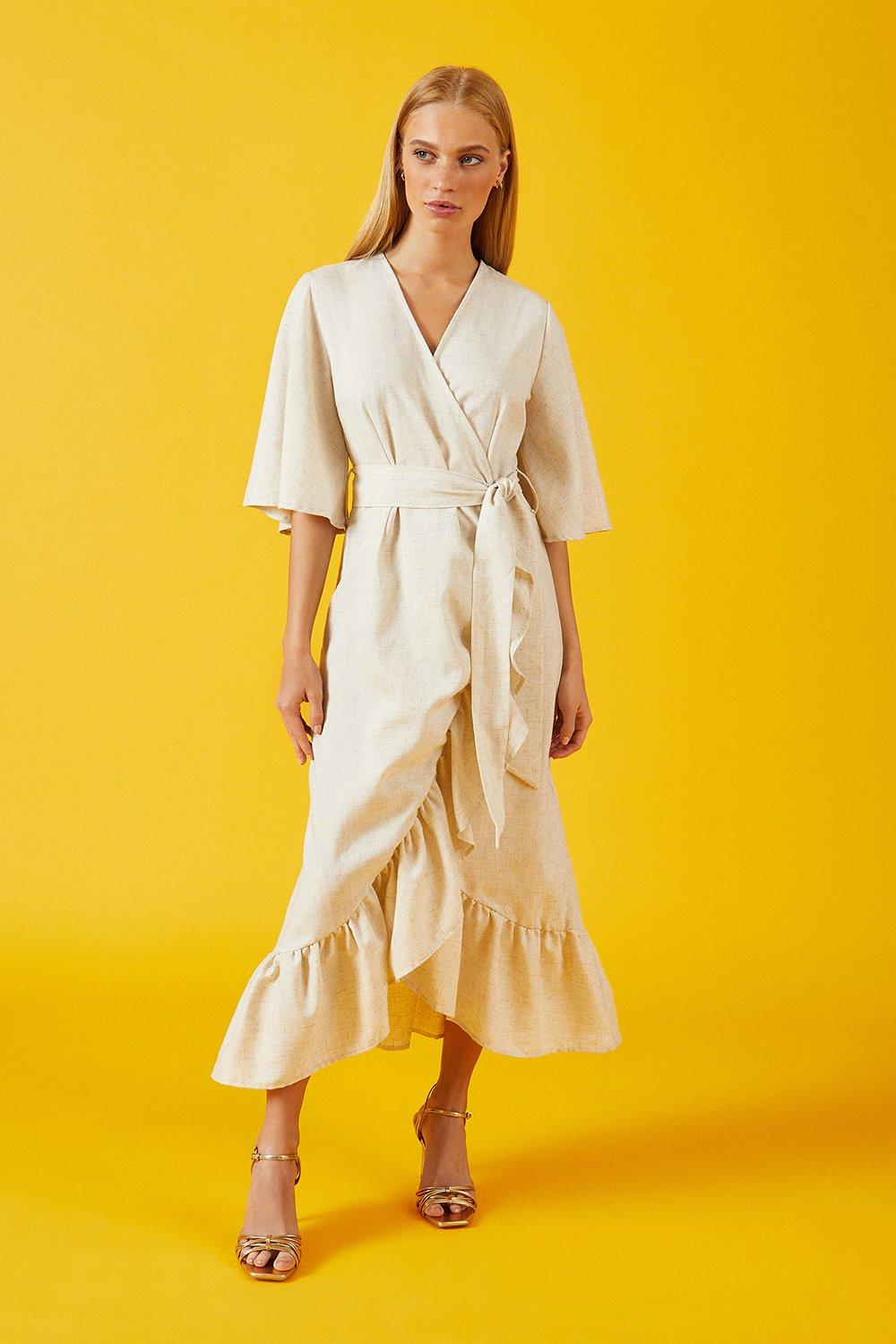 Linen Wrap Midi Dress Coast