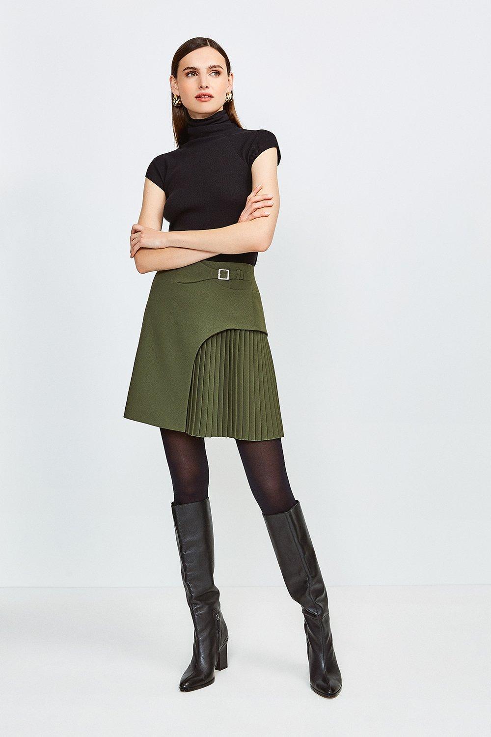 Buckle Detail Pleated Mini Skirt Karen Millen