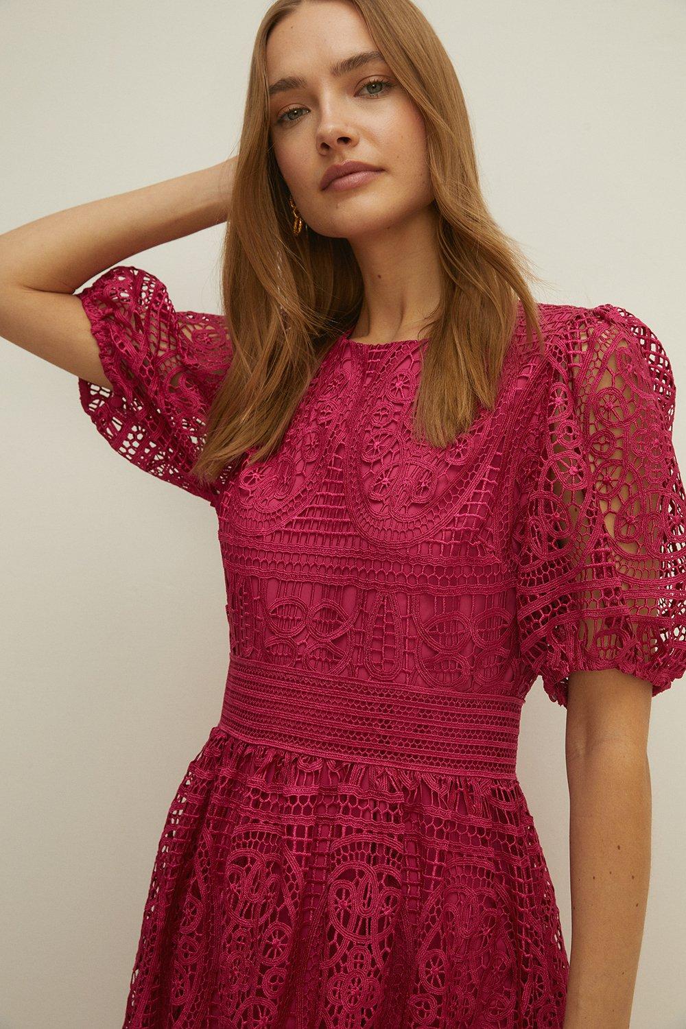 Premium Lace Puff Sleeve Midi Dress Oasis Us