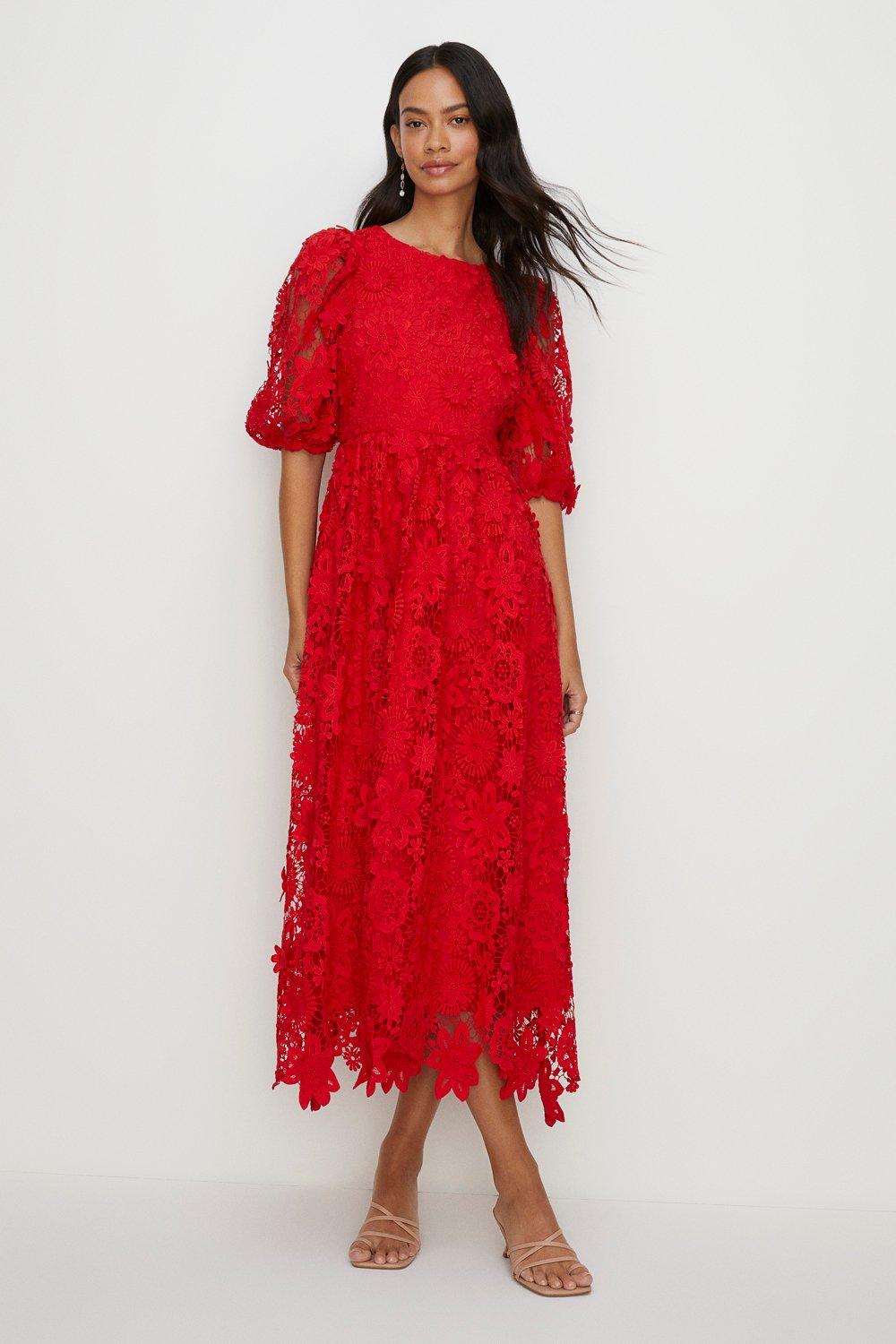 Lace Puff Sleeve Midi Dress Oasis Us