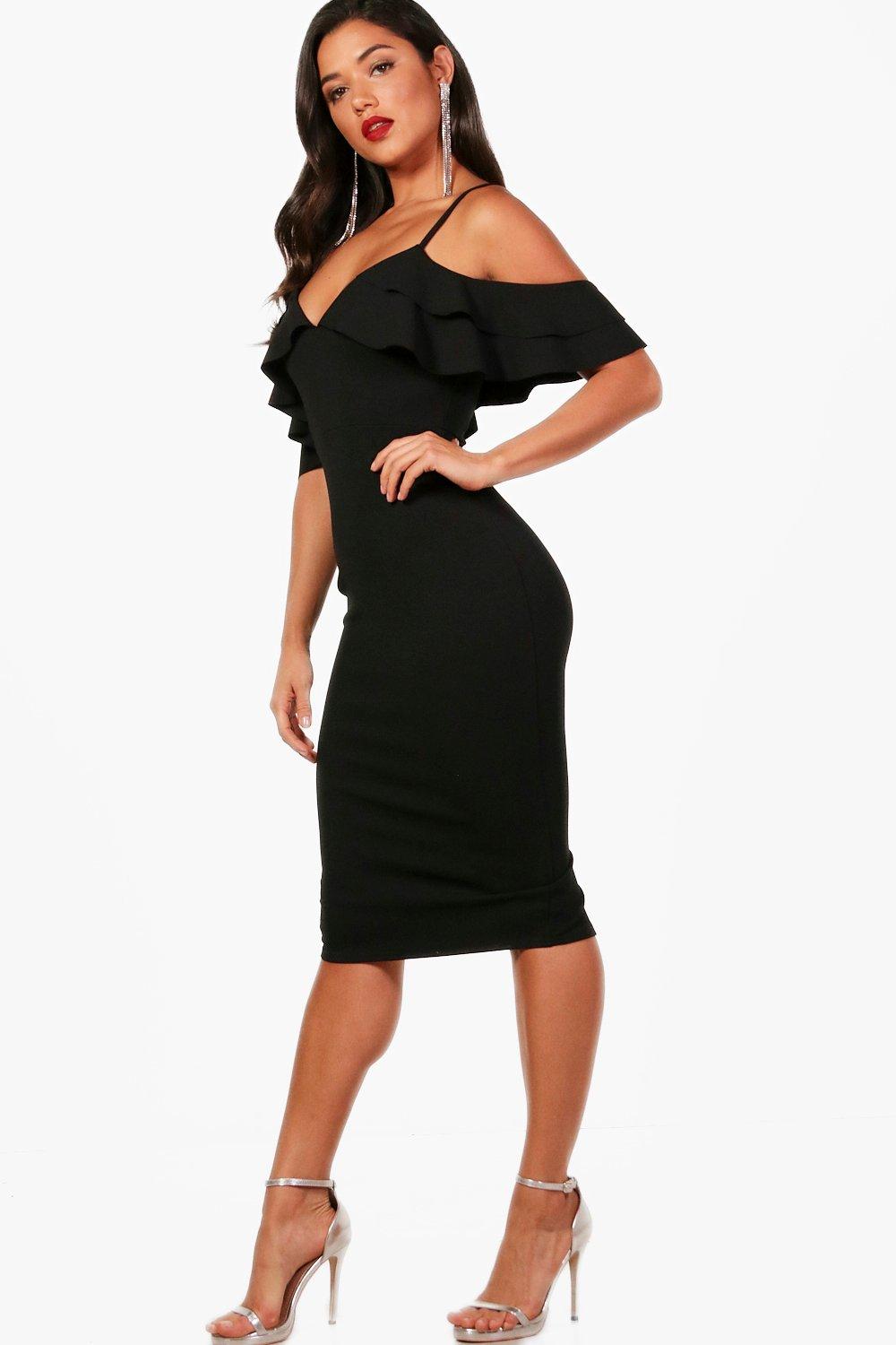 Ruffle Cold Shoulder Midi Dress Boohoo