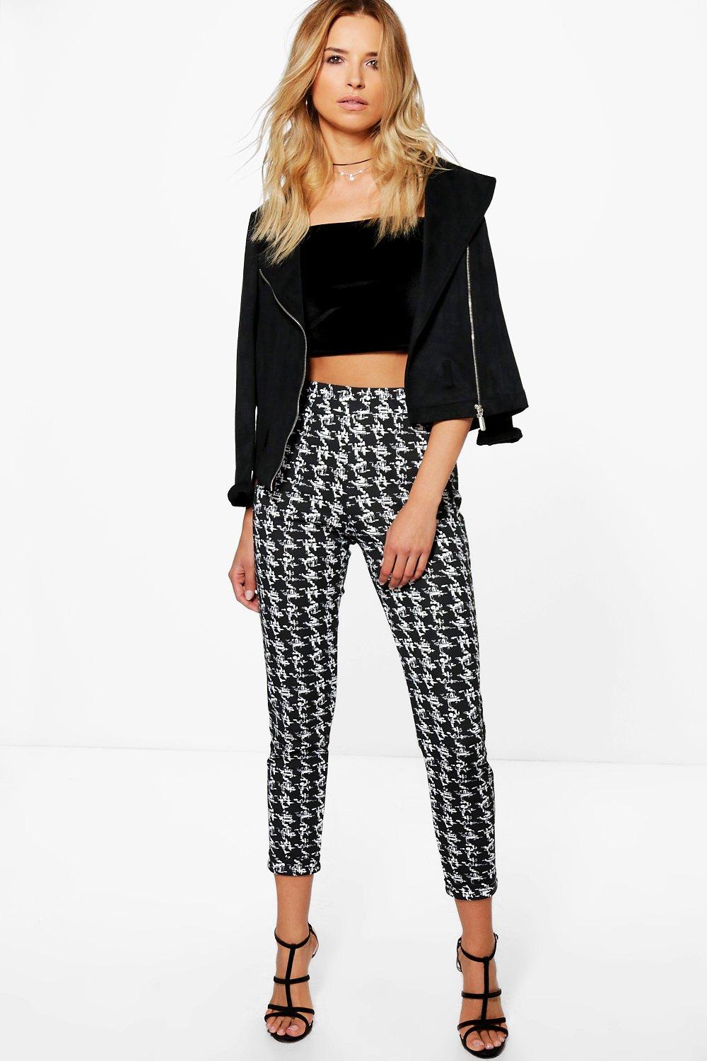 Karierte Stoffhose Schwarz Damen