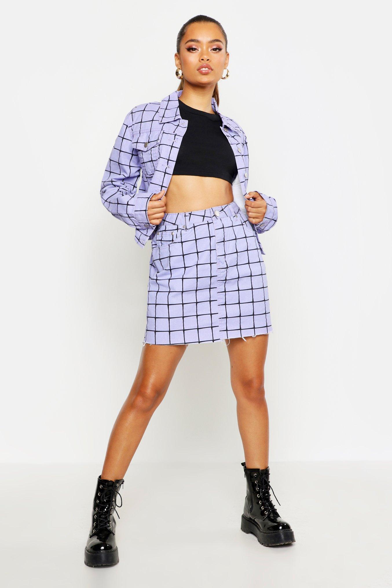 Grid Detail High Waisted Mini Skirt Boohoo