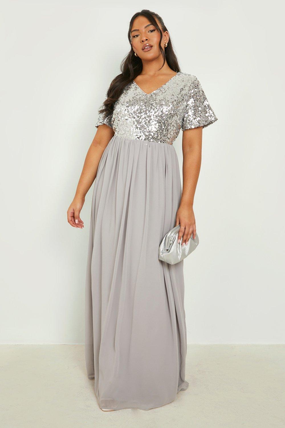 Rose Gold Sequin Maxi Dress Mermaid Slit Maxi Sequin Dress Plus Size