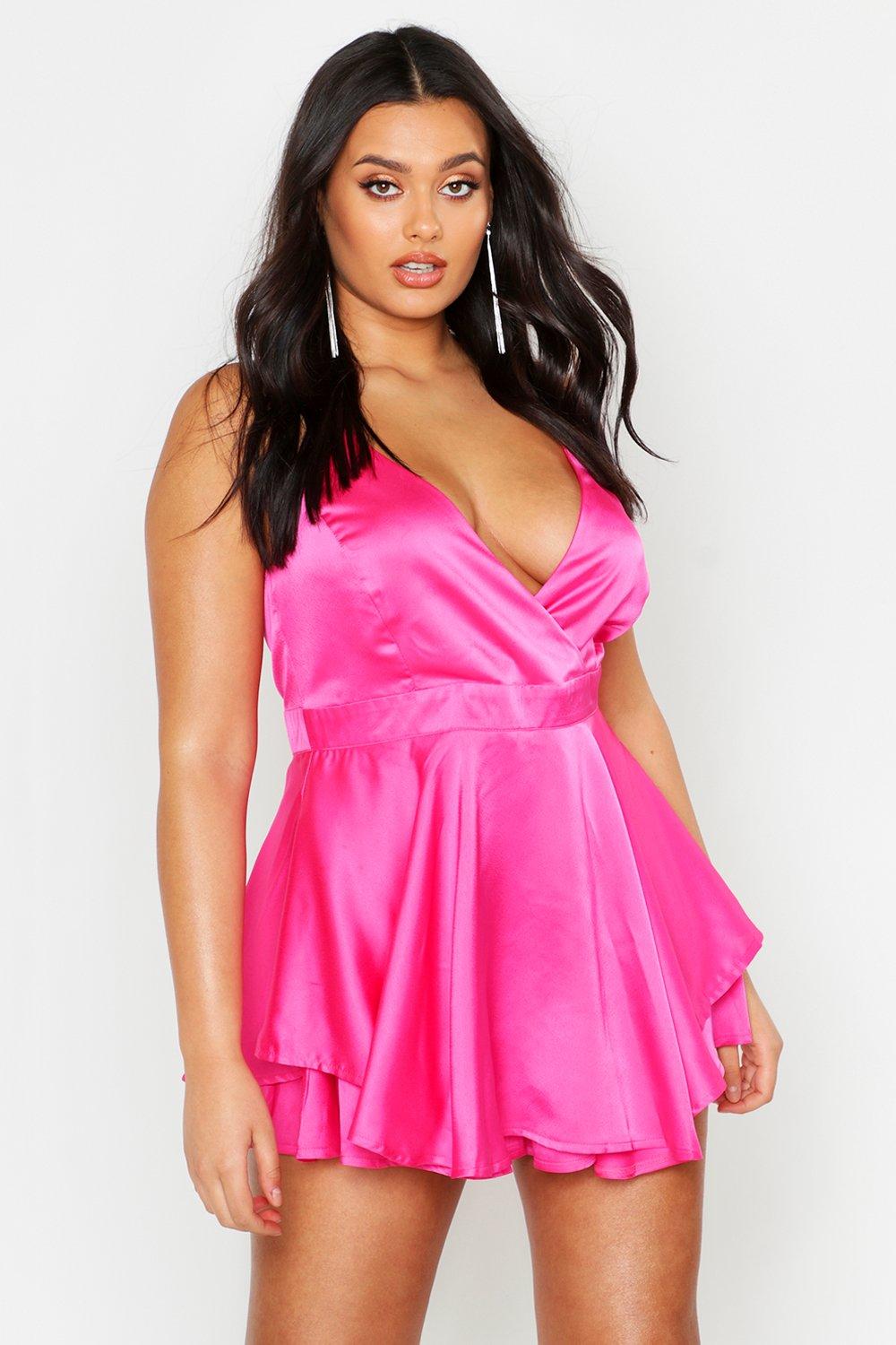 Plus Satin Ruffle Skort Playsuit Boohoo