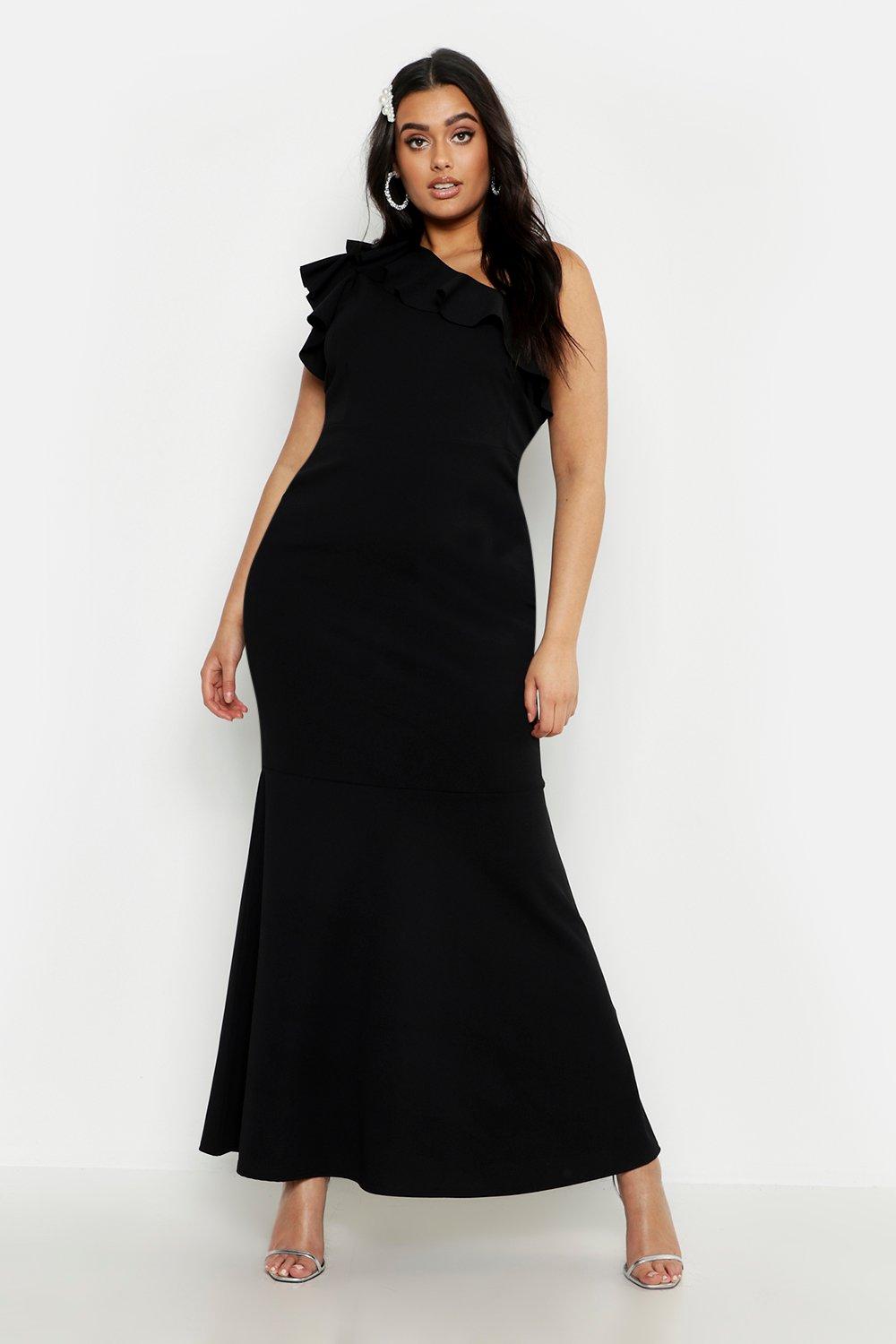Plus One Shoulder Ruffle Maxi Dress Boohoo