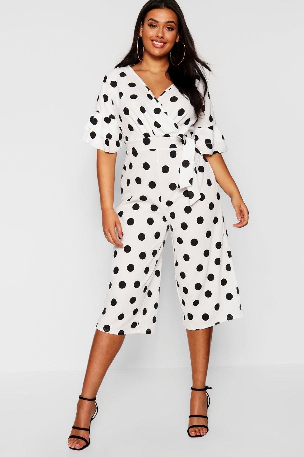 Plus Polka Dot Culotte Jumpsuit Boohoo