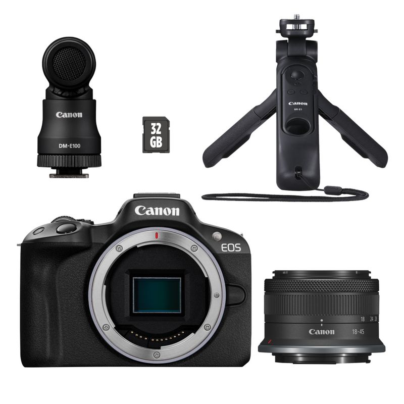 Canon EOS R50-systeemcamera, zwart + RF-S 18-45mm IS STM-lens + RF-S 55 ...