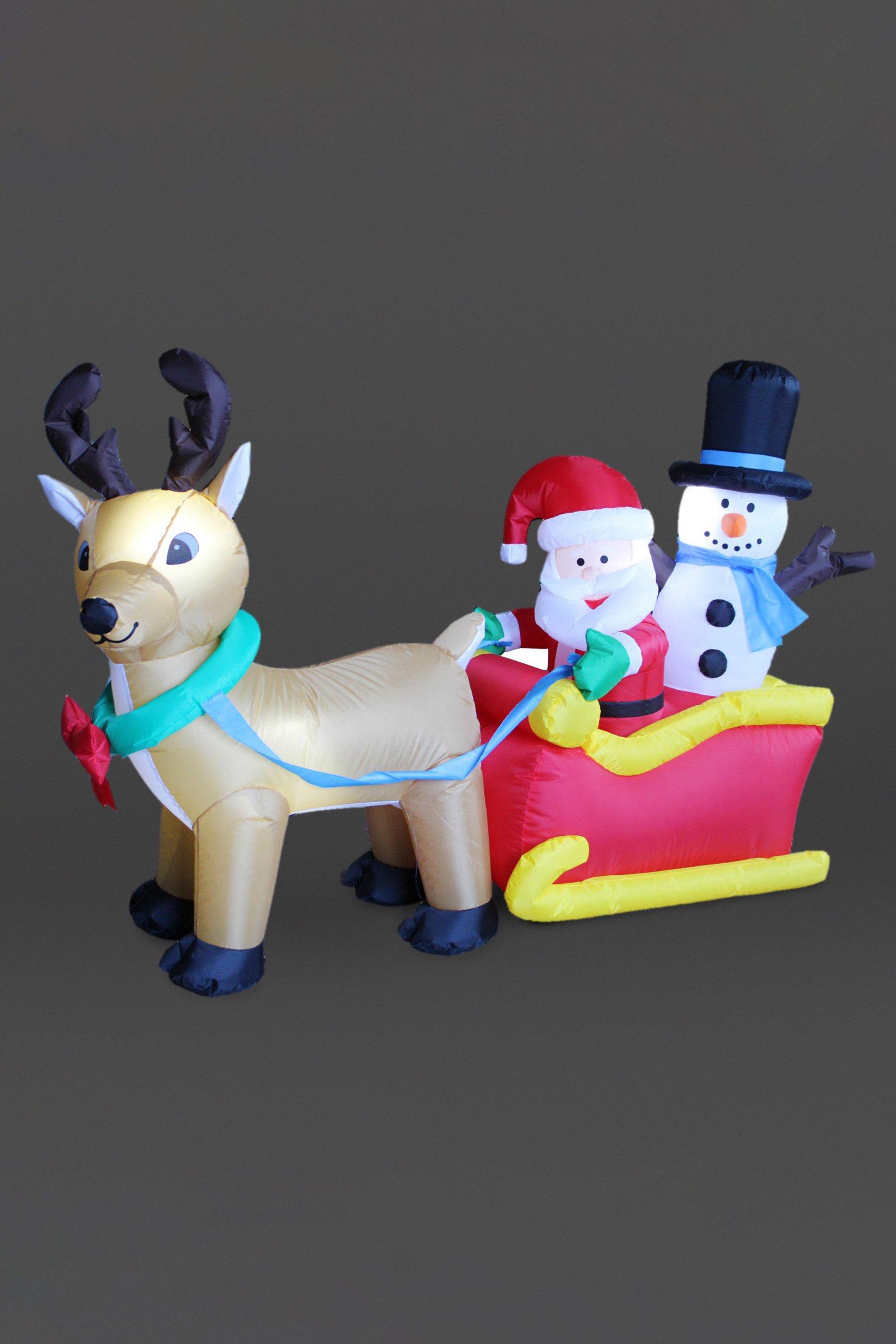 Homcom Inflatable Self-Inflating Santa Sleigh Reindeer Christmas ...