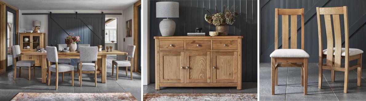 Augusta Draw Leaf Extending Dining Table and 4 Wooden Slatted Back ...