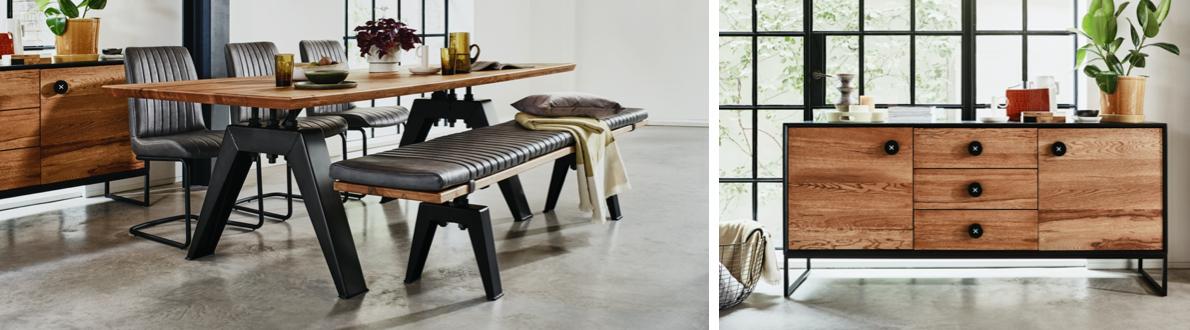 Thor Dining Table, 3 Cognac Dining Chairs and Dining Bench Dining Set ...