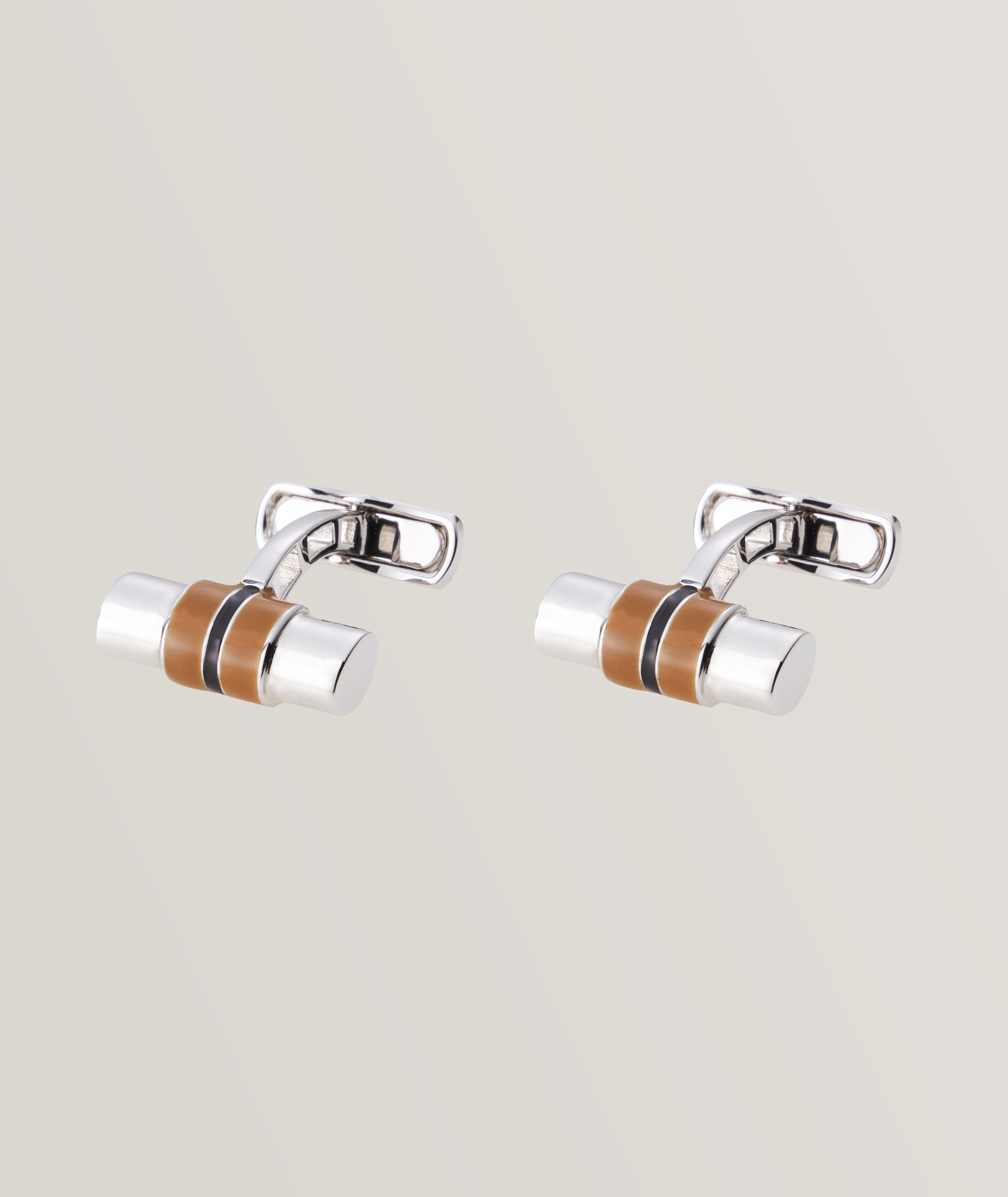 ZEGNA Rhodium Vicuna Enamel Signifier Cylinder Cufflinks | Jewellery ...