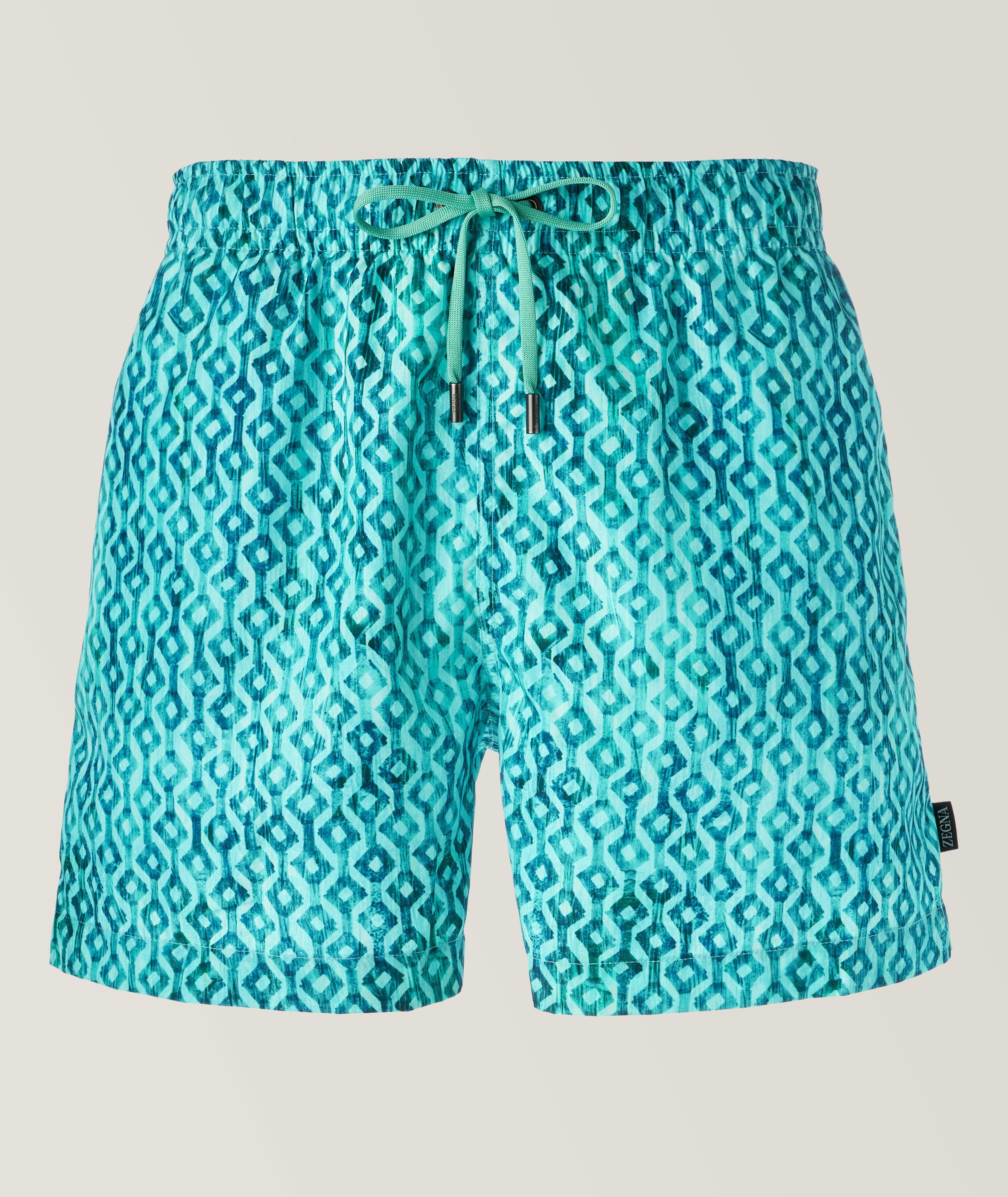 Zegna Geometric Graphic Tile Technical Swim Trunks | Swimwear | Final Cut