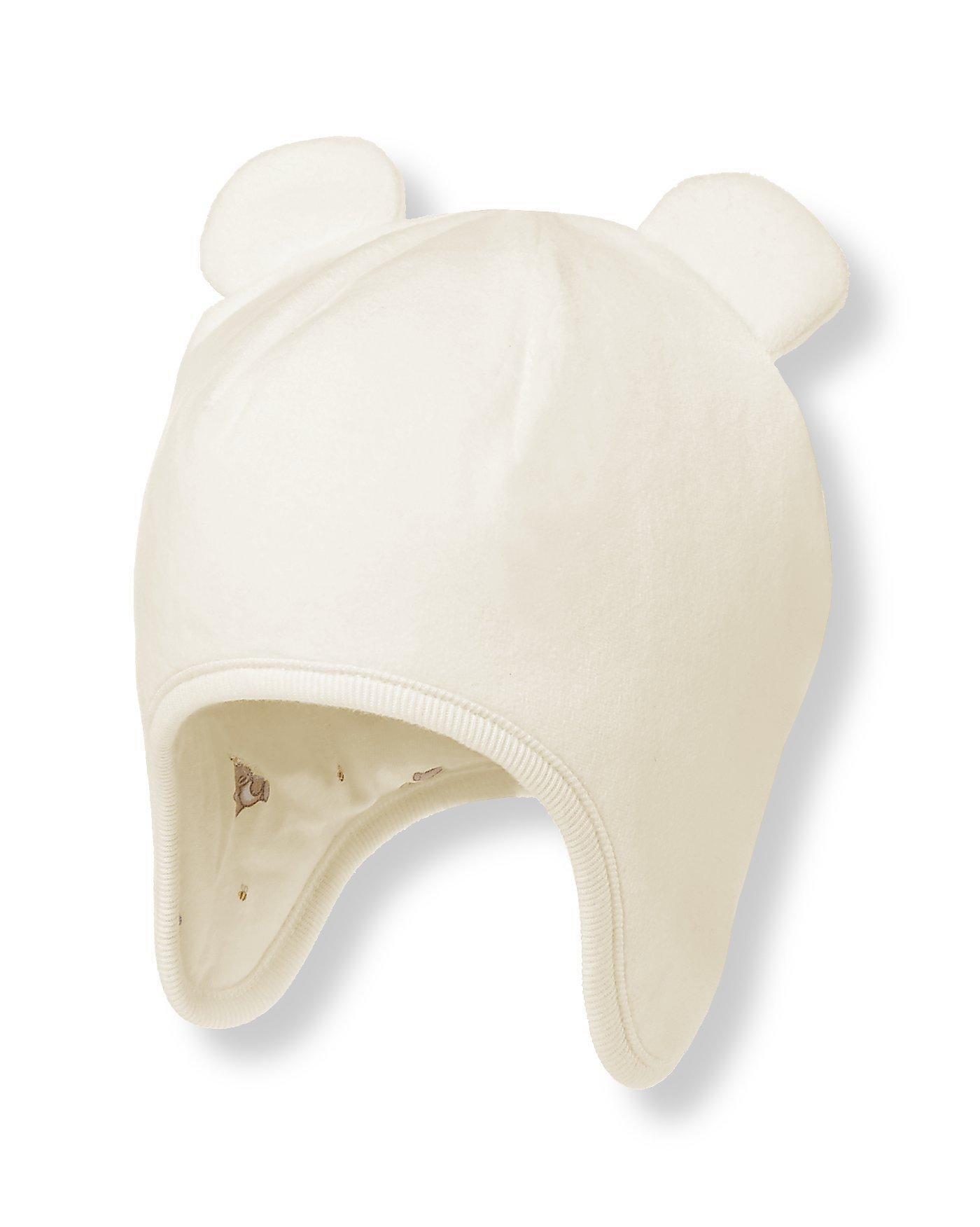 Newborn Jet Ivory Bear Ear Velour Hat by Janie and Jack