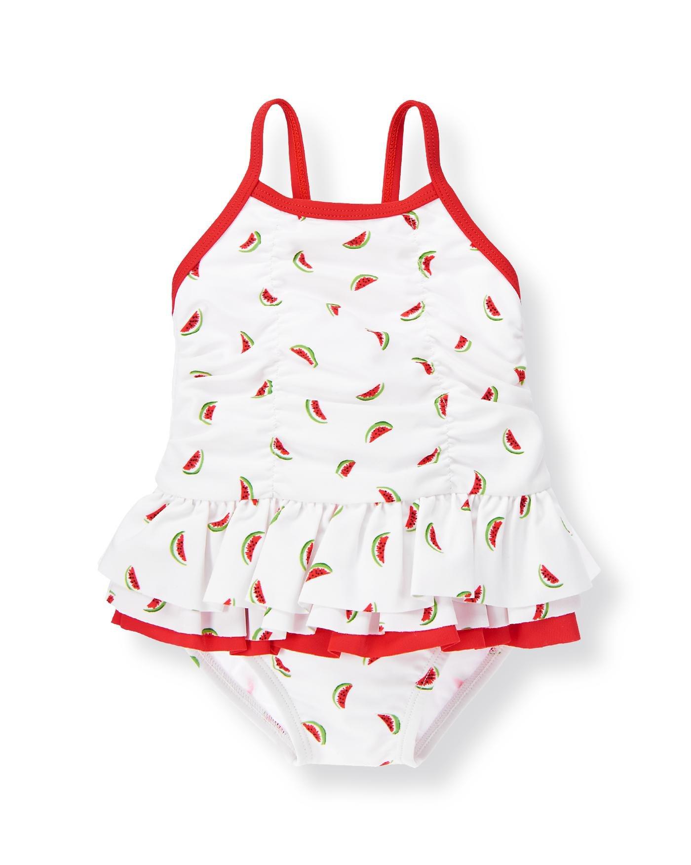 Collections White Watermelon Watermelon Ruffle Swimsuit by Janie and Jack