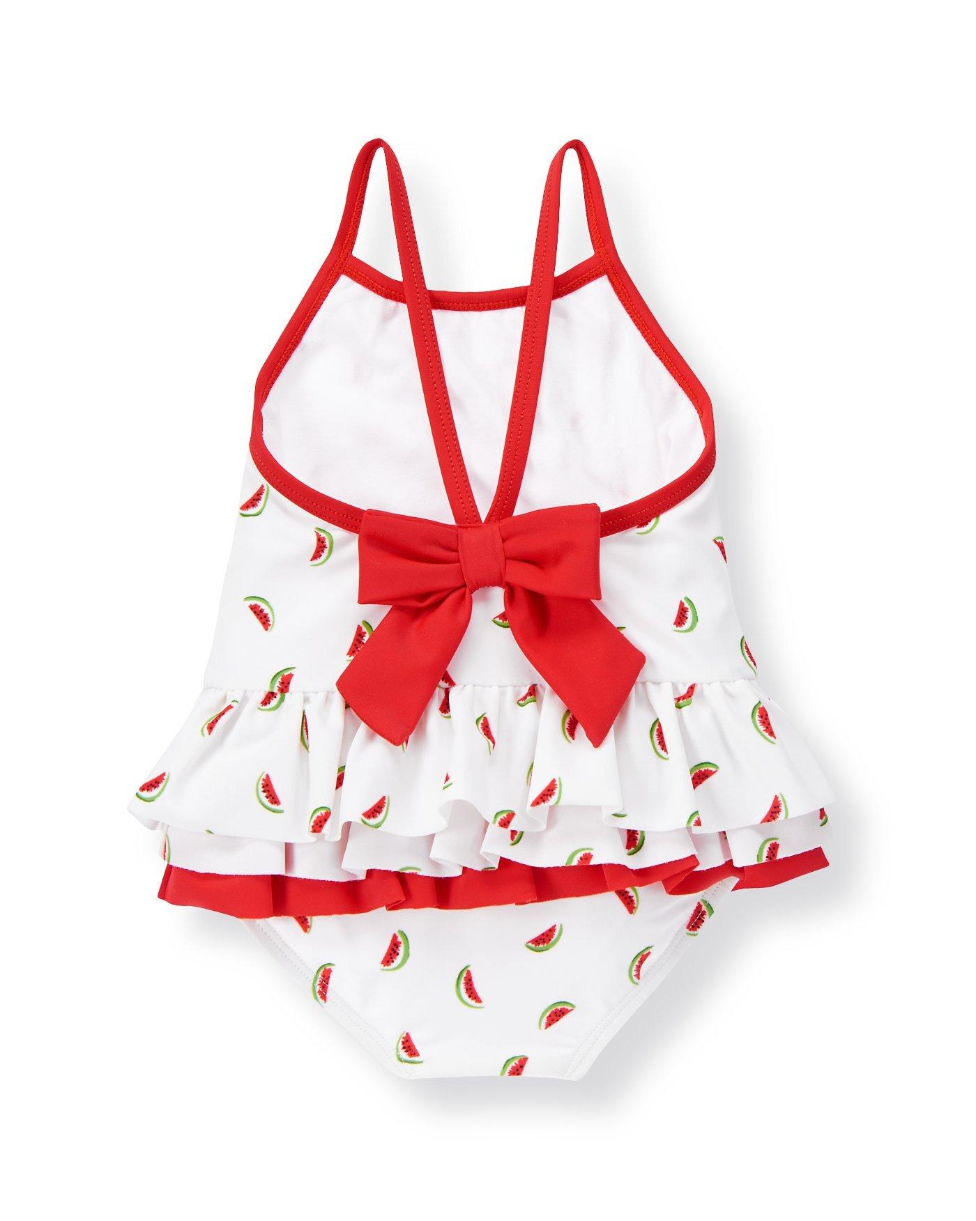 Collections White Watermelon Watermelon Ruffle Swimsuit by Janie and Jack