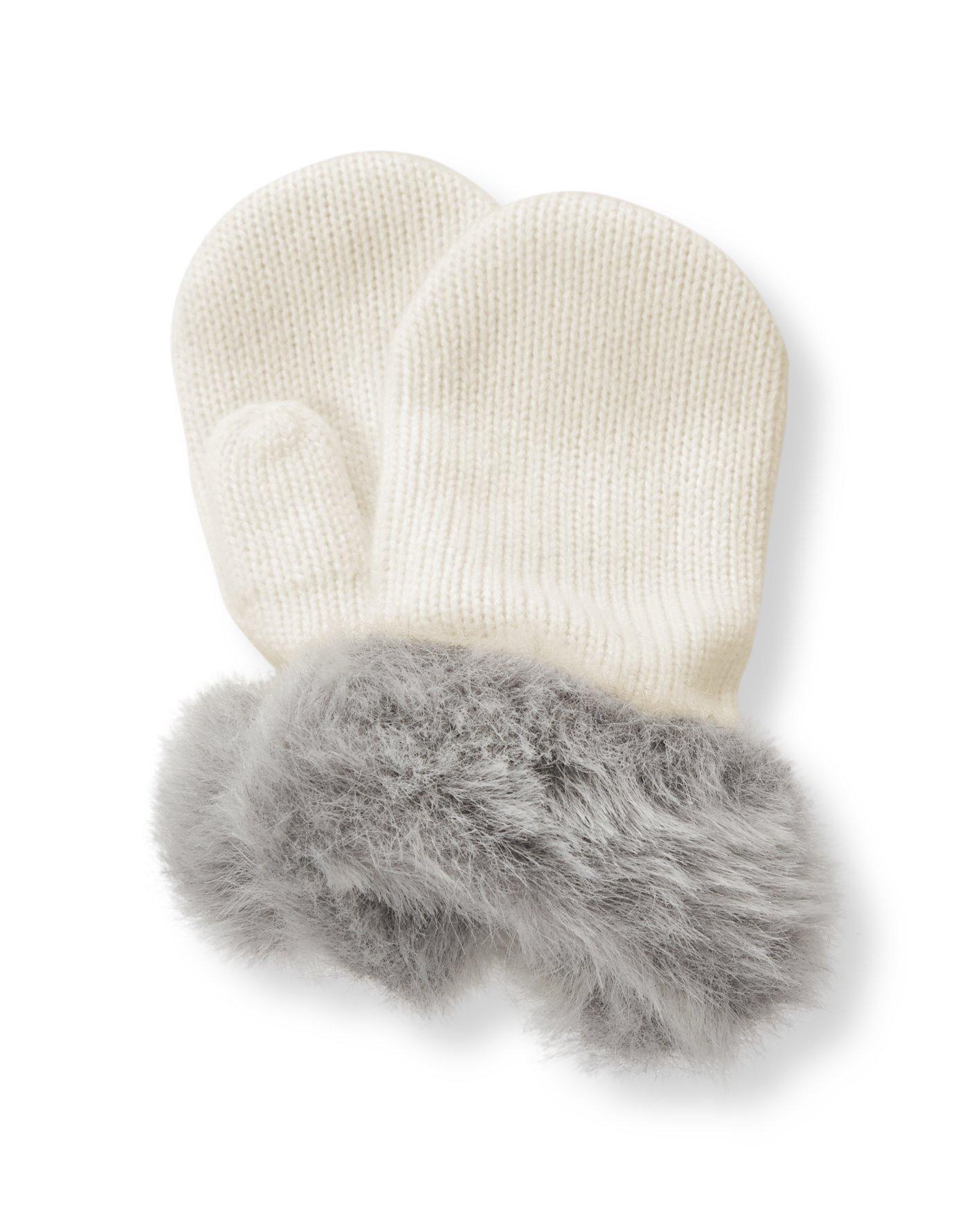 Girl Ivory Faux-Fur Trim Mitten by Janie and Jack