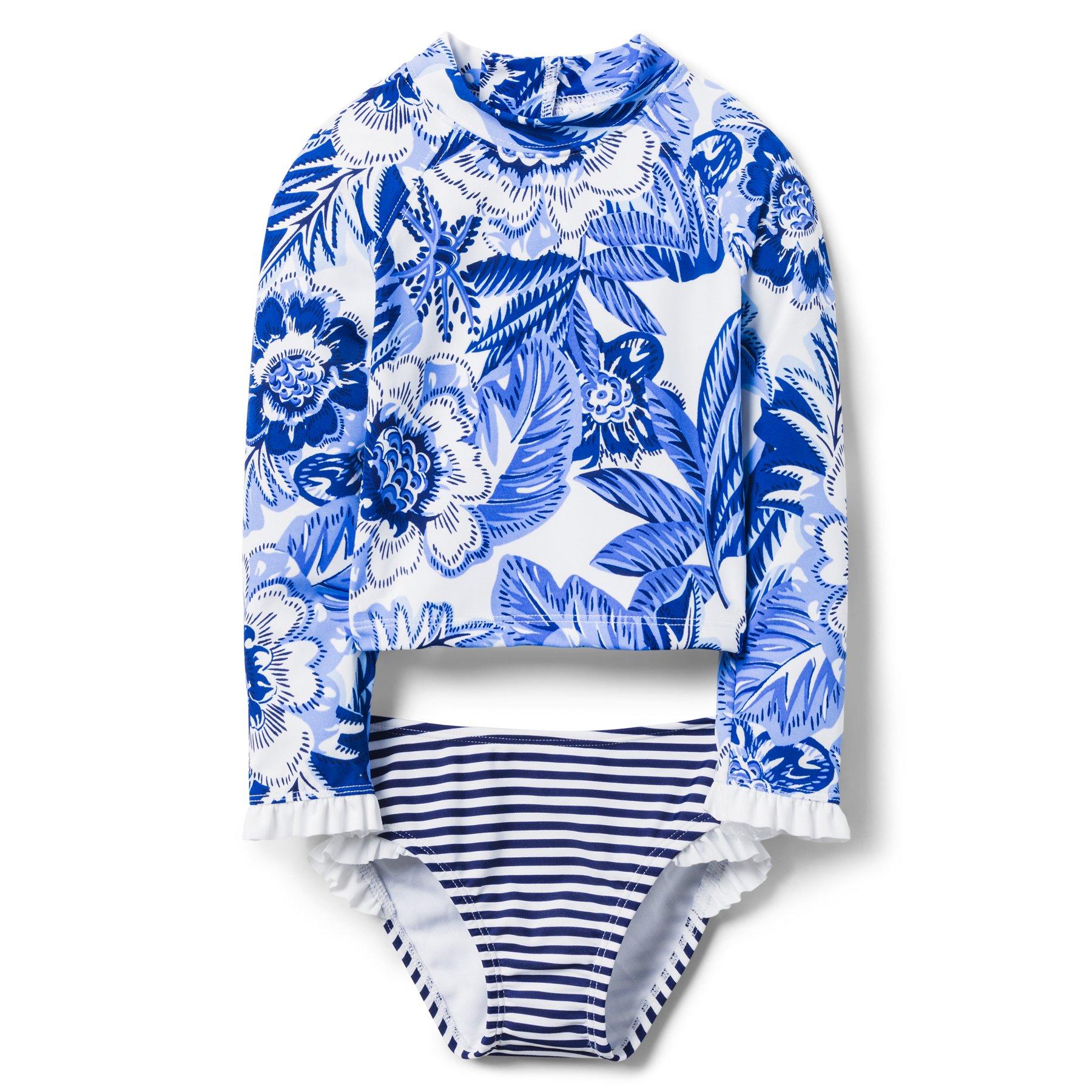 Girl Wave Blue Floral Floral Striped Rash Guard Set by Janie and Jack