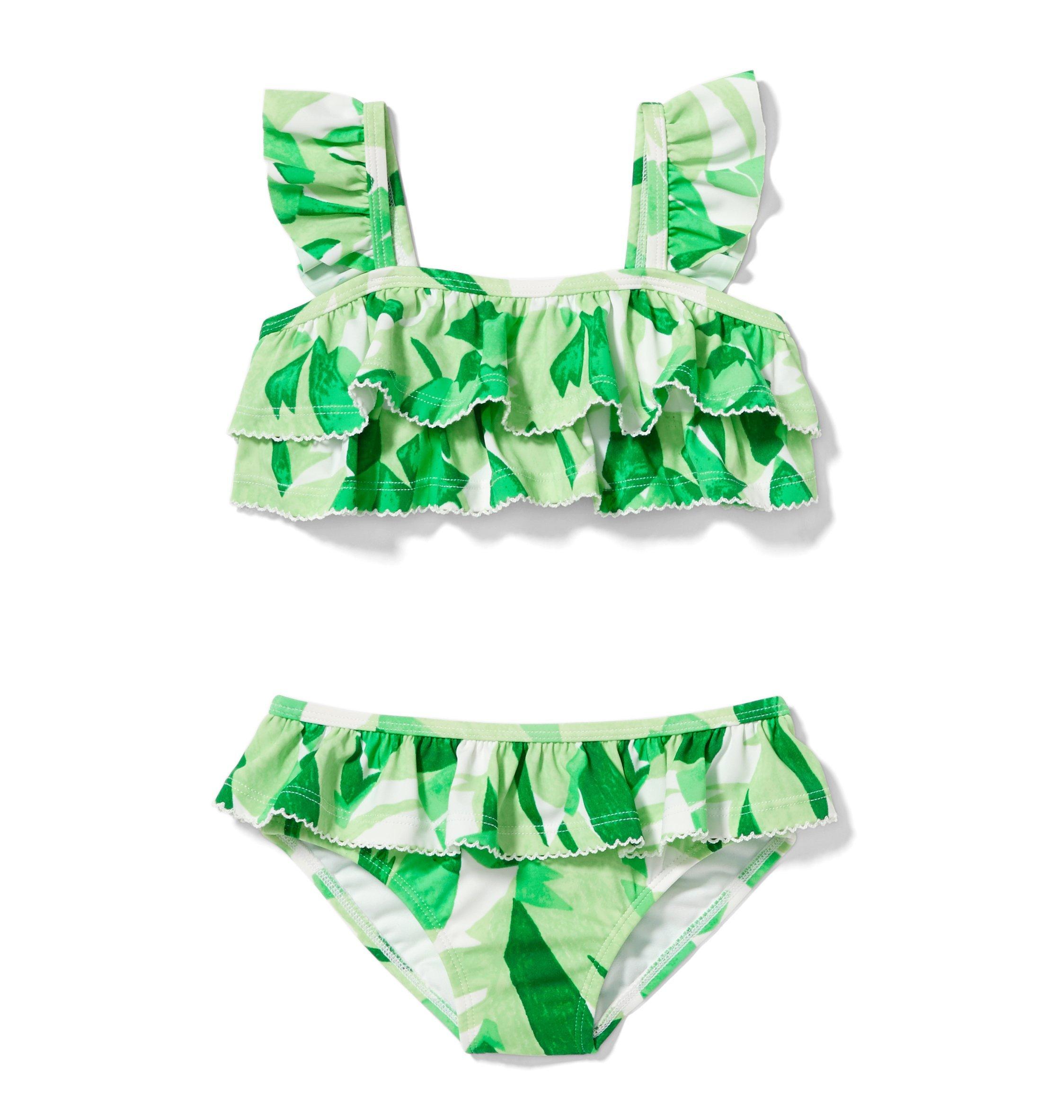 Girl Jungle Green Palm Print Palm Ruffle 2 Piece Swimsuit By Janie And Jack